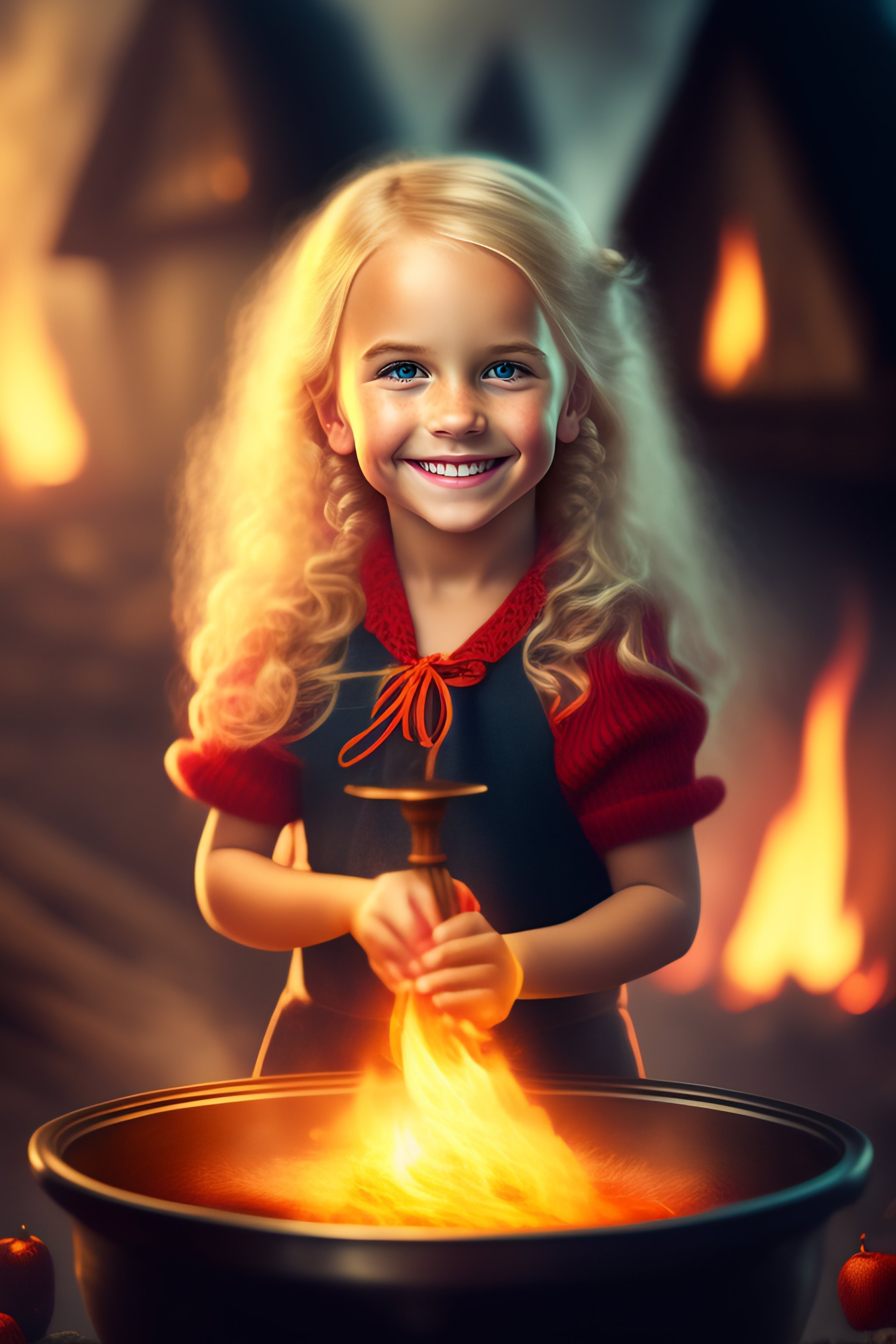 Lexica - Full shot of a cute mischievous blond girl witch preparing a ...