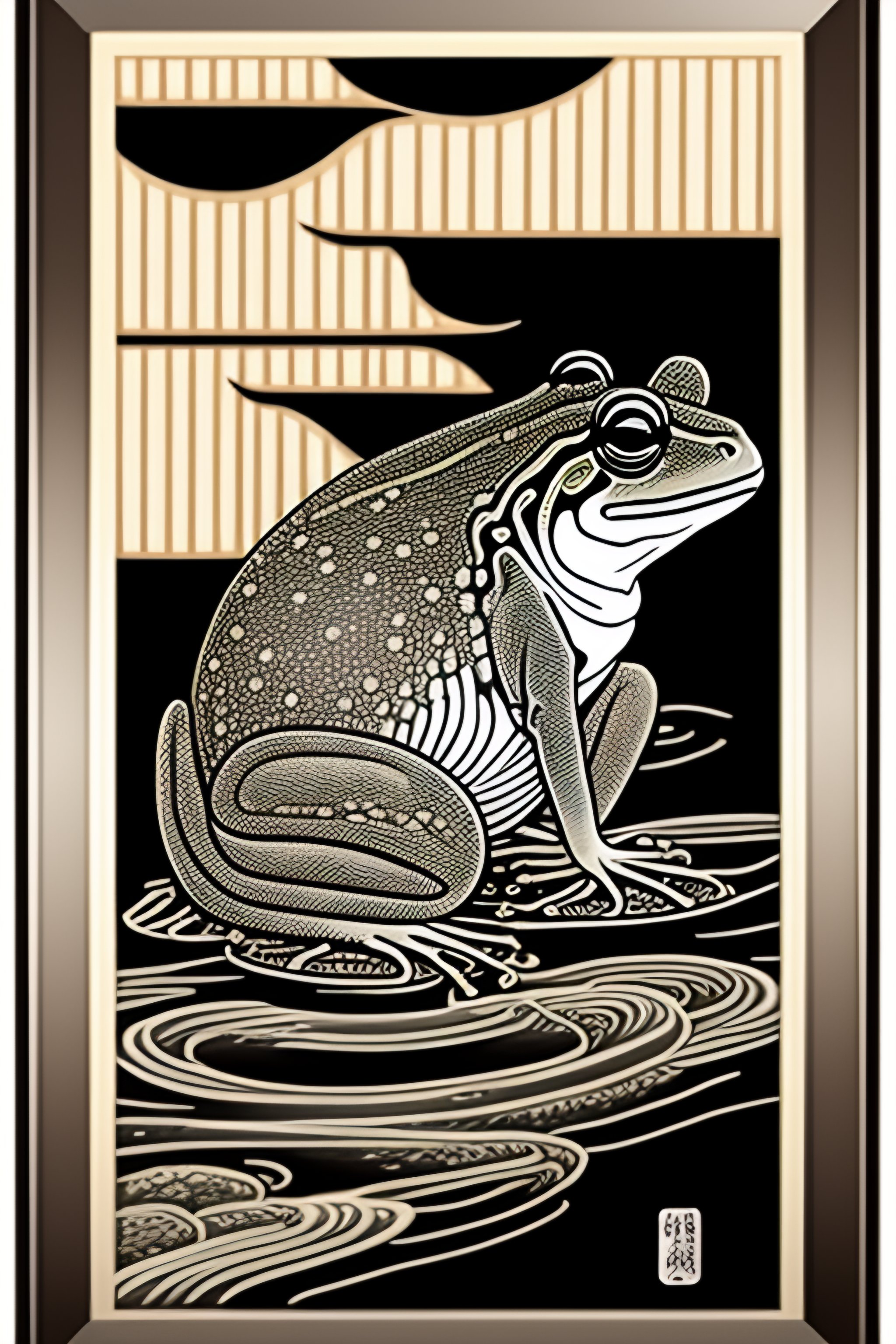Lexica - Black and white ukiyo-e style painting of frog