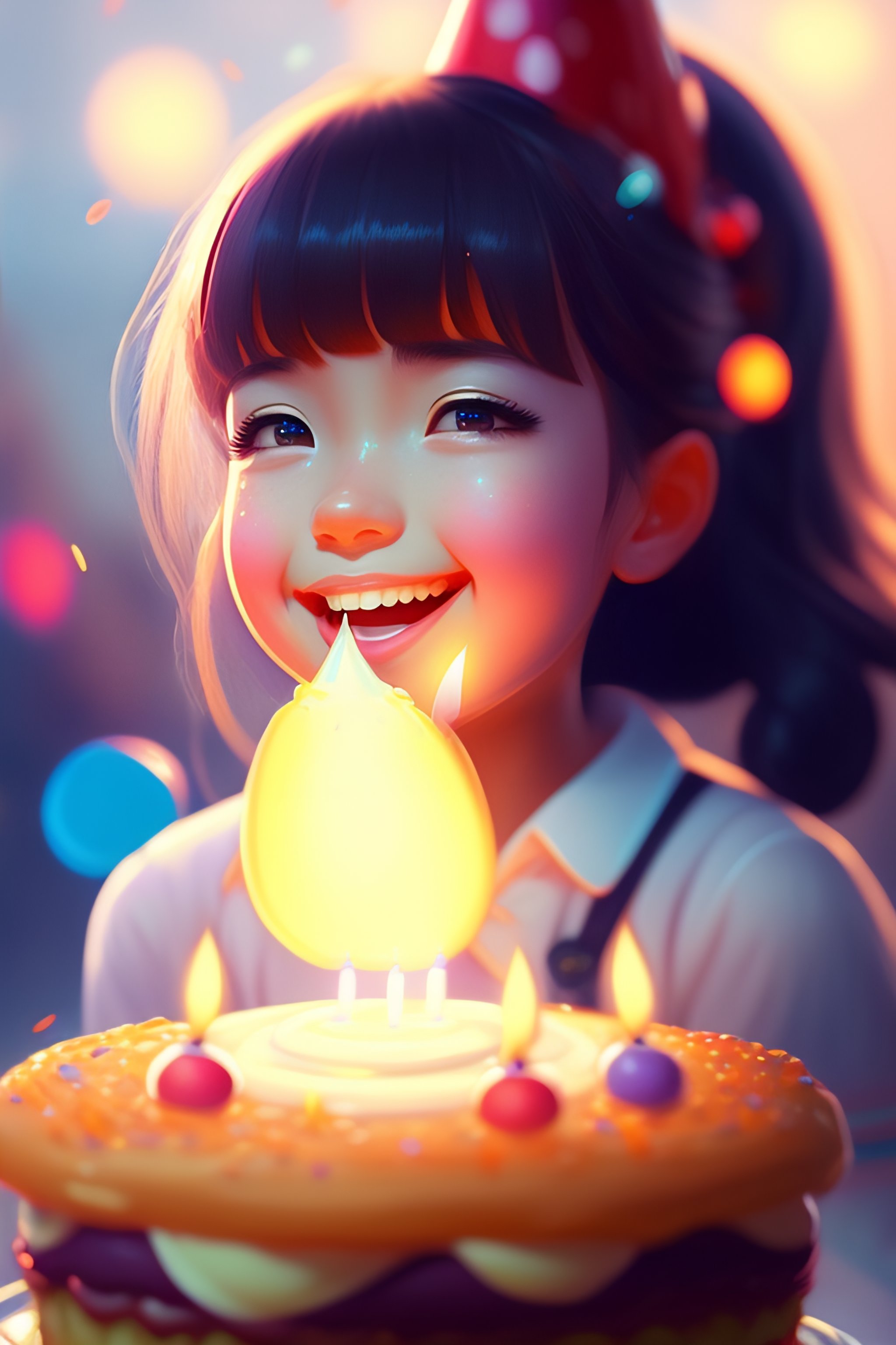 Lexica - Laughting girl eating huge birthday cake with candles ...