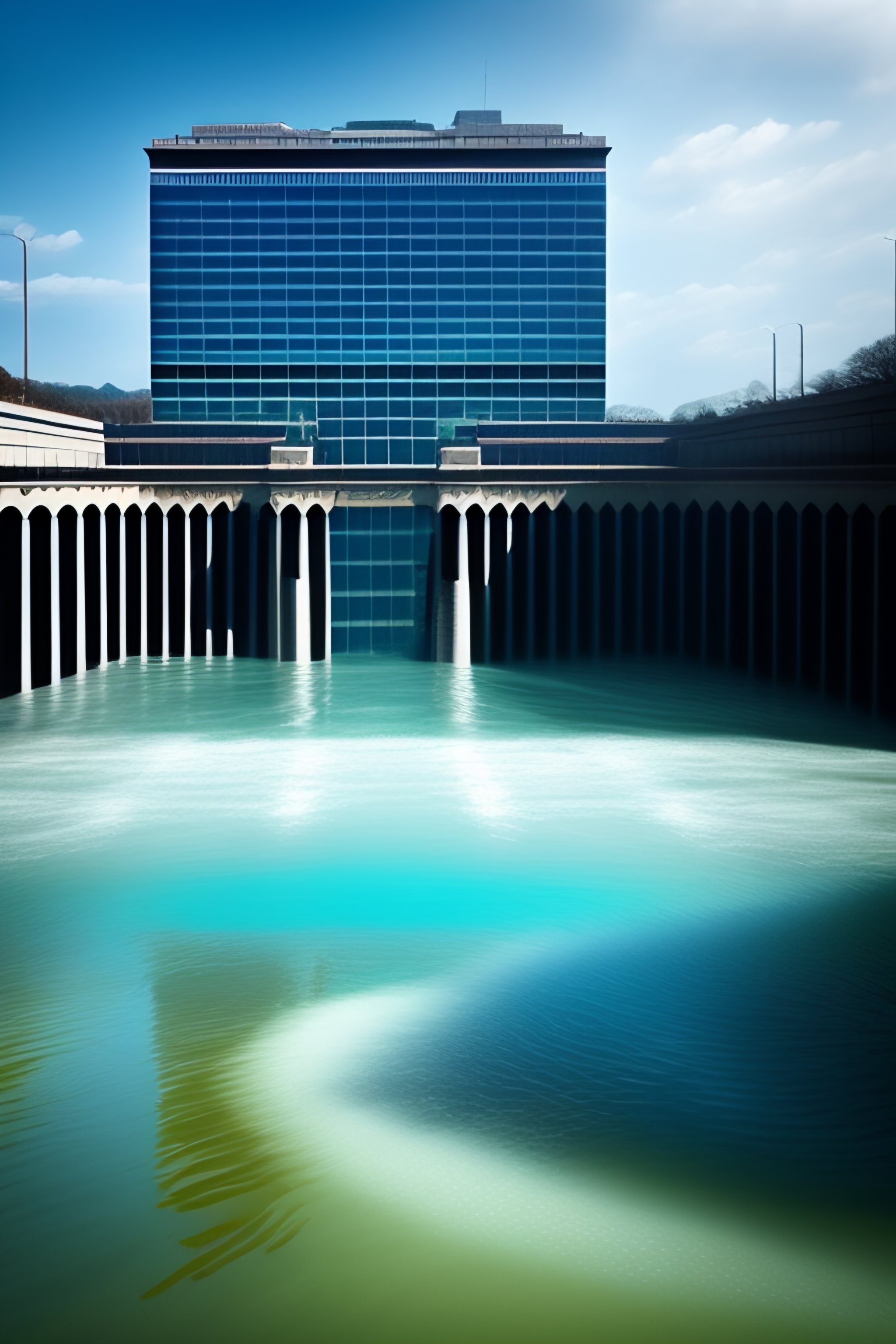 Lexica - Dam cracked, massive blue water flooding, flooded office ...