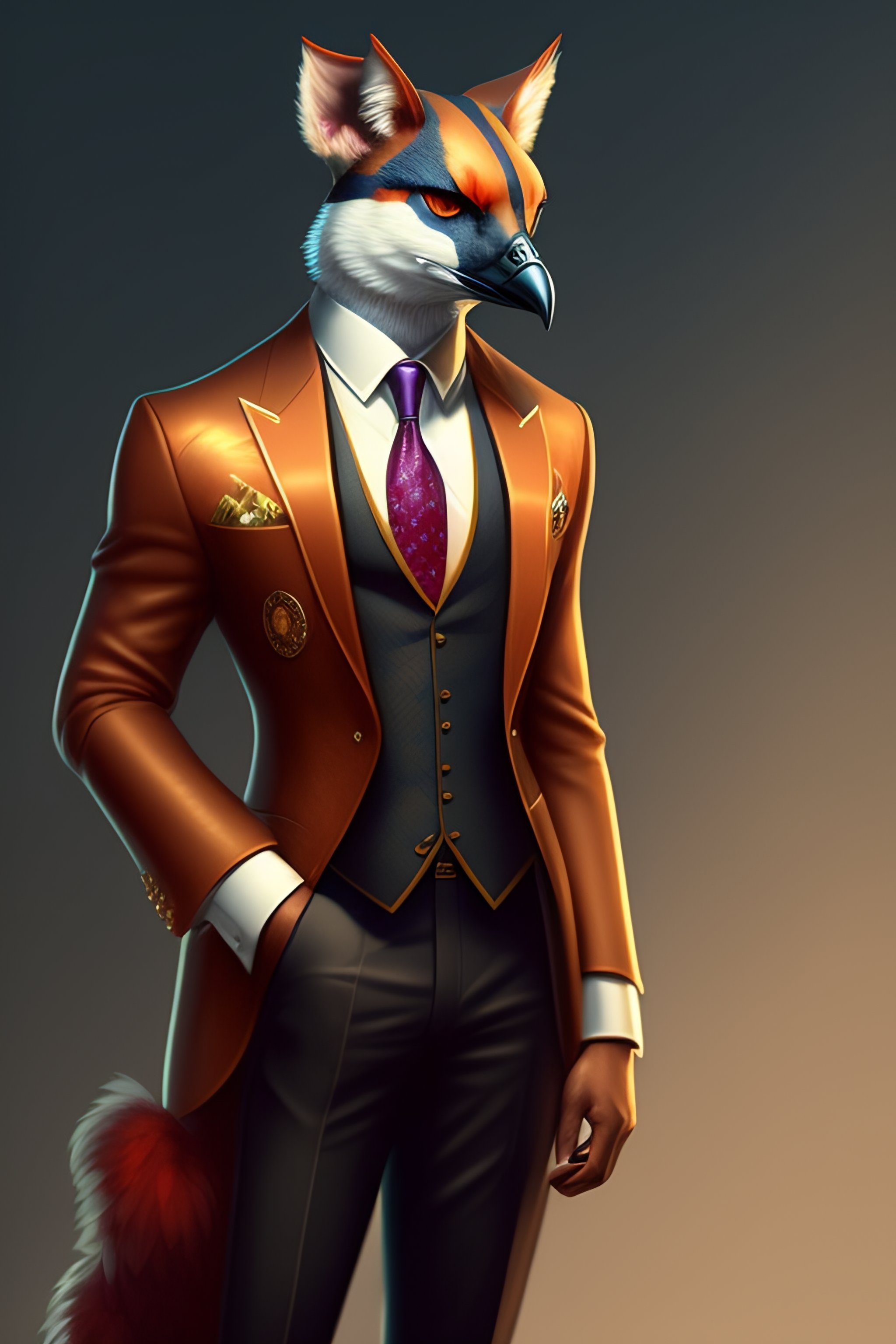 Lexica - Anthro furry humanoid cockerel, three piece suit, checking ...