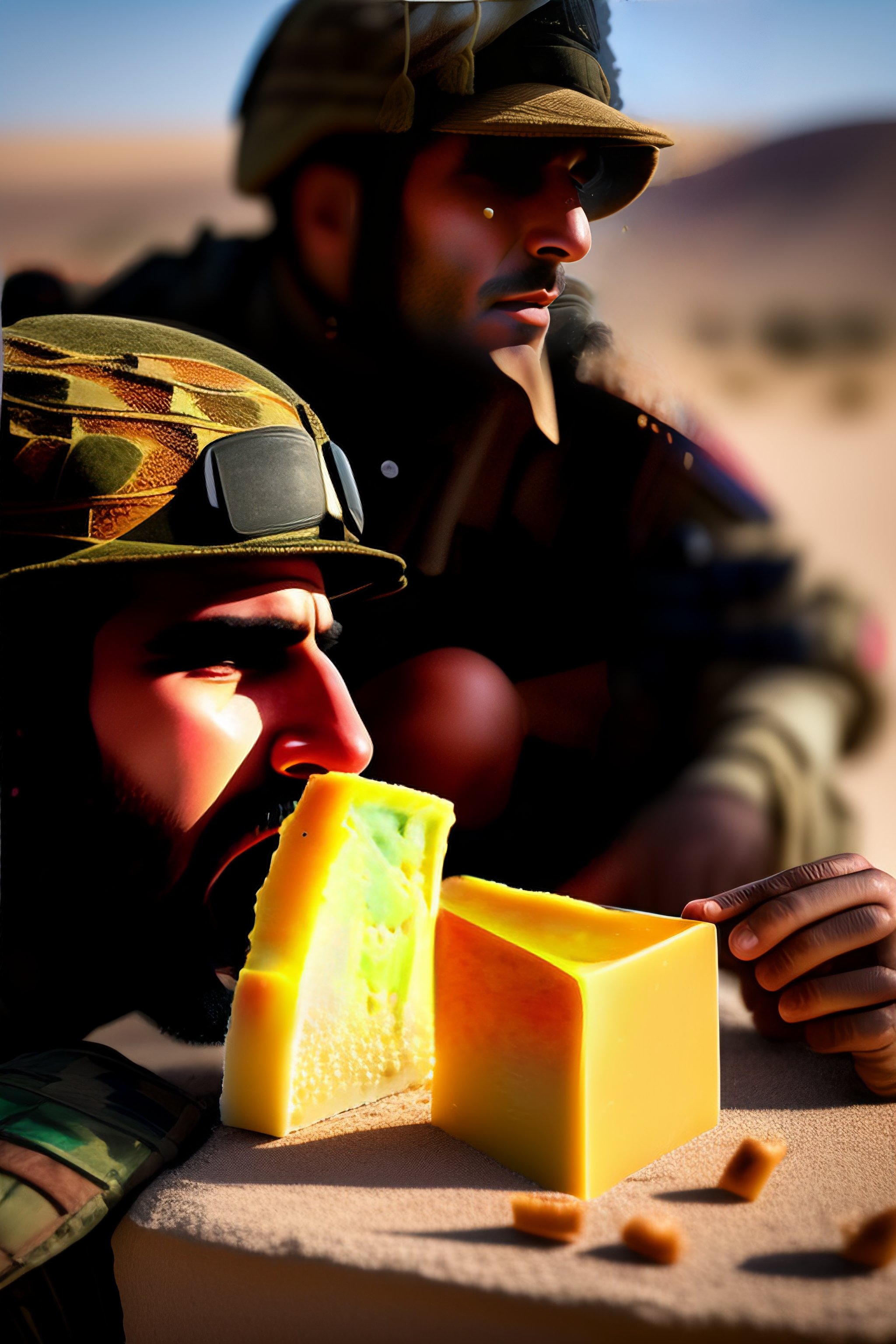 Lexica - Eating a pistol made out of cheese on a sunny afternoon in ...