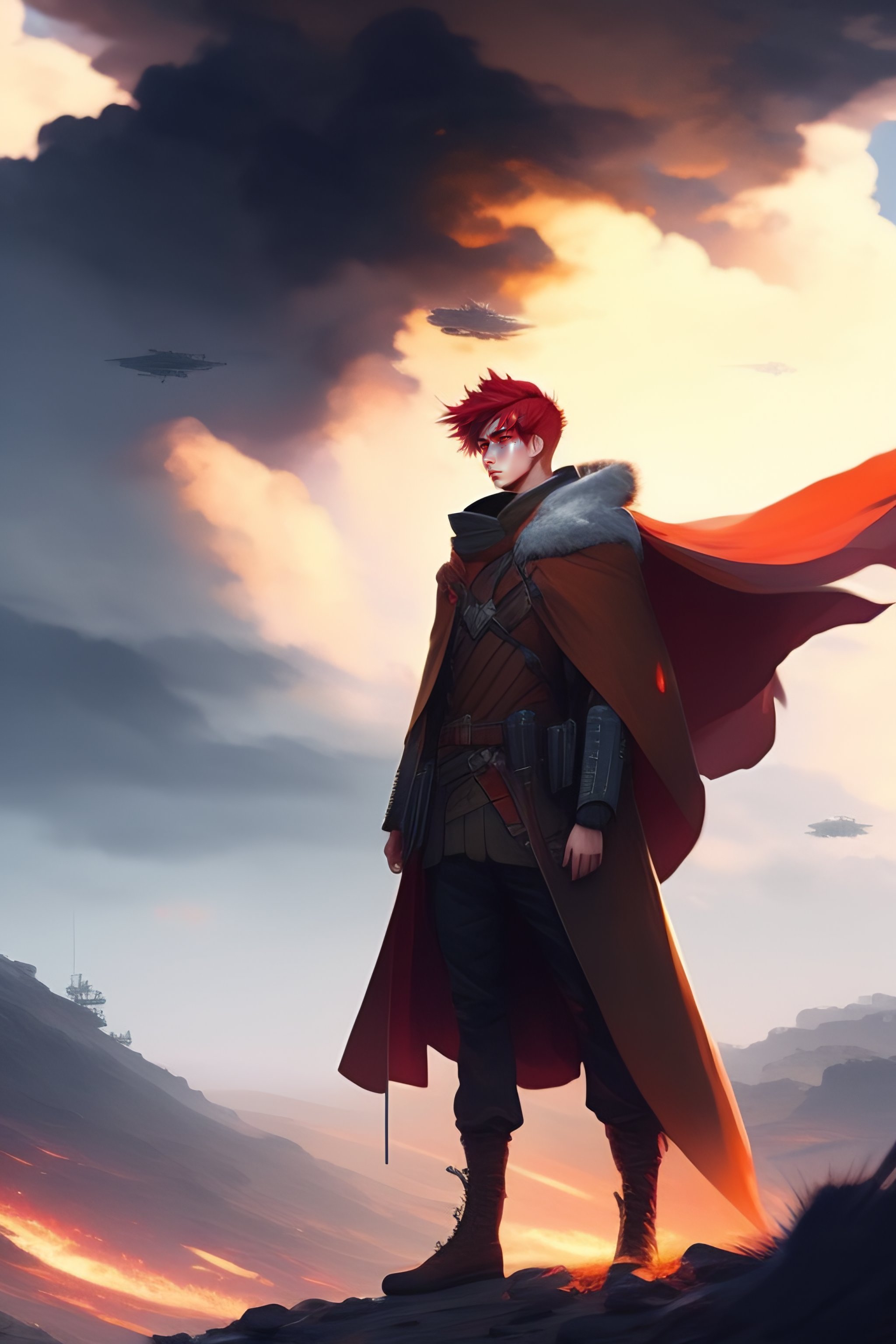 Lexica - Young man, crimson hair, injured soldier, Battlefield , long ...