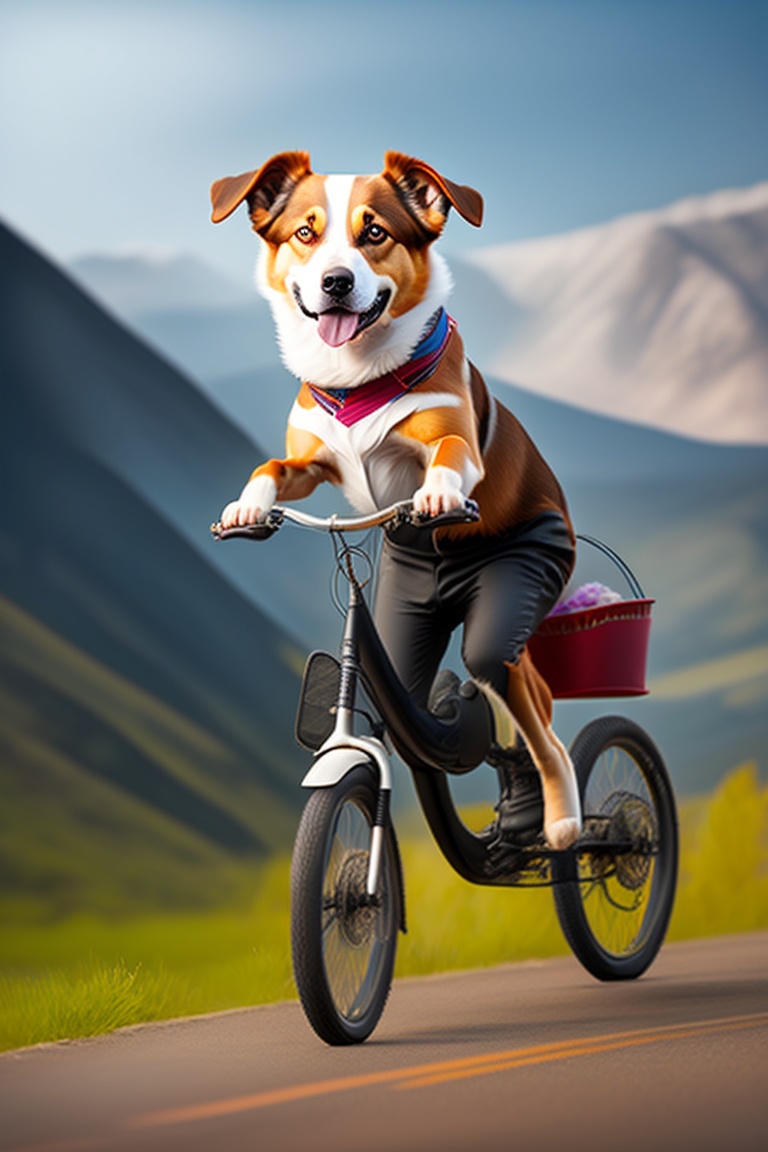 Lexica - Dog riding a bicycle