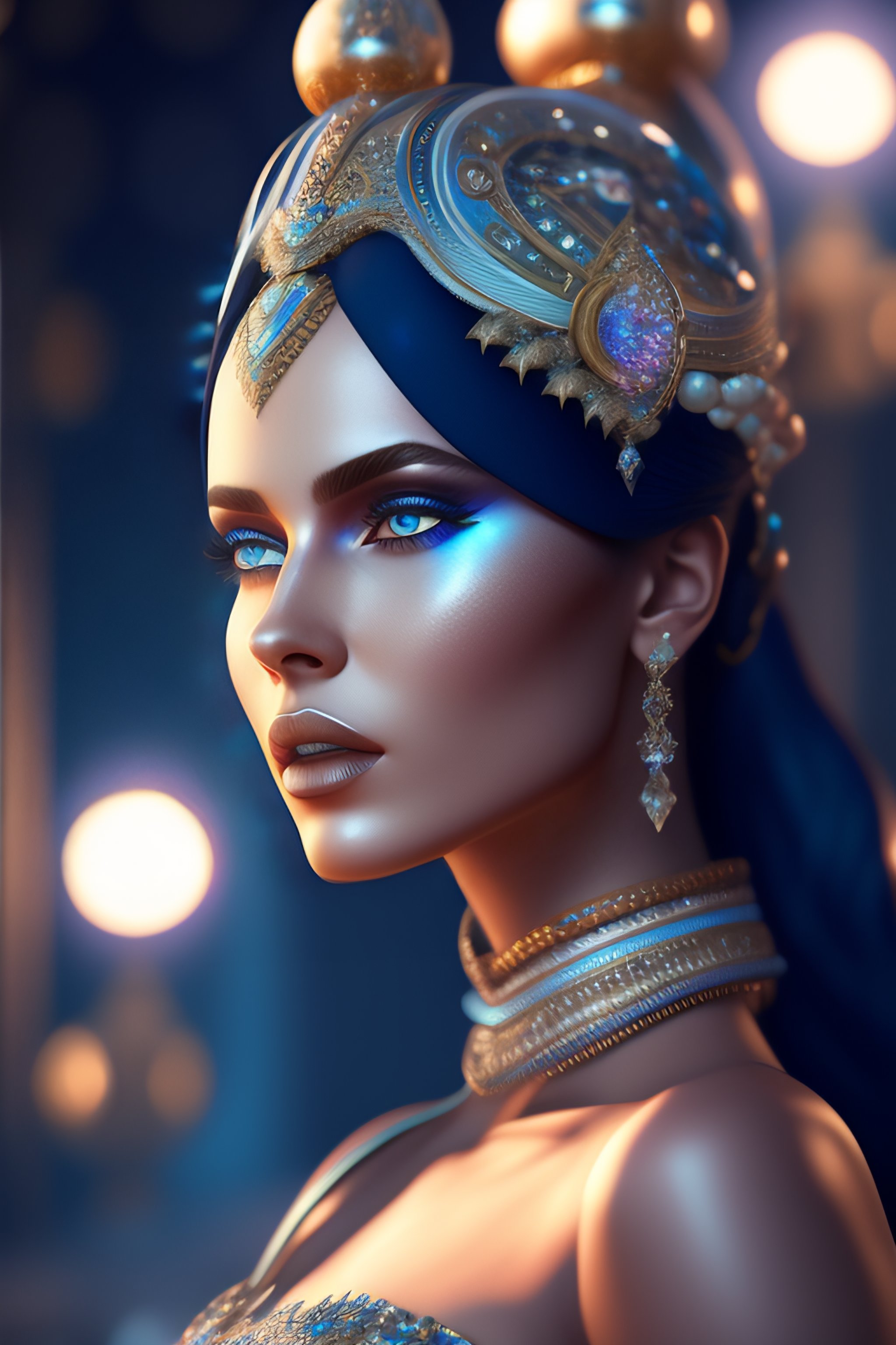 Lexica - Blue and white color palette, emotion Futuristic princess in ...