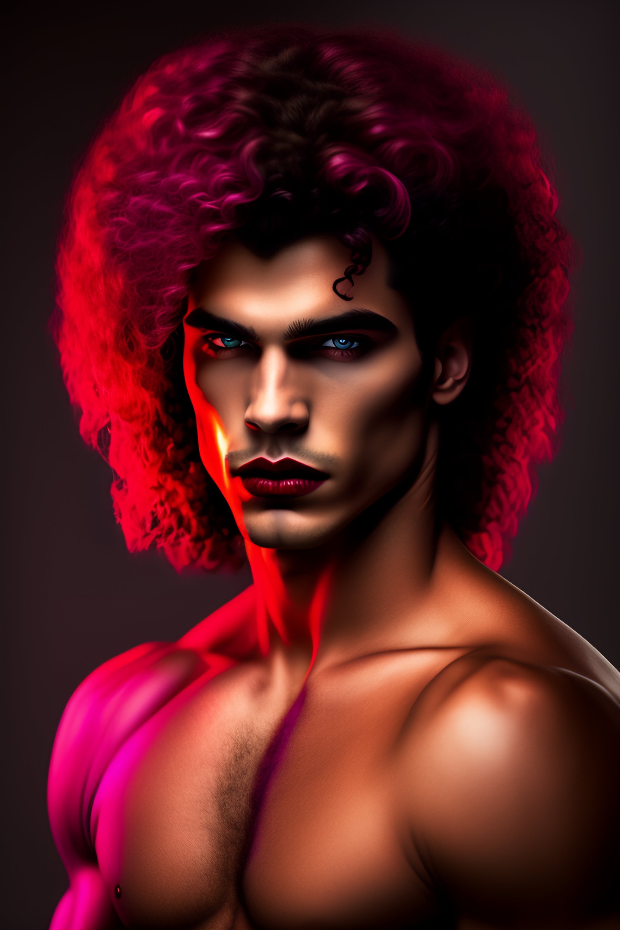 Lexica - Vampire with curly blond hair, magenta eyes, rosey lips, male