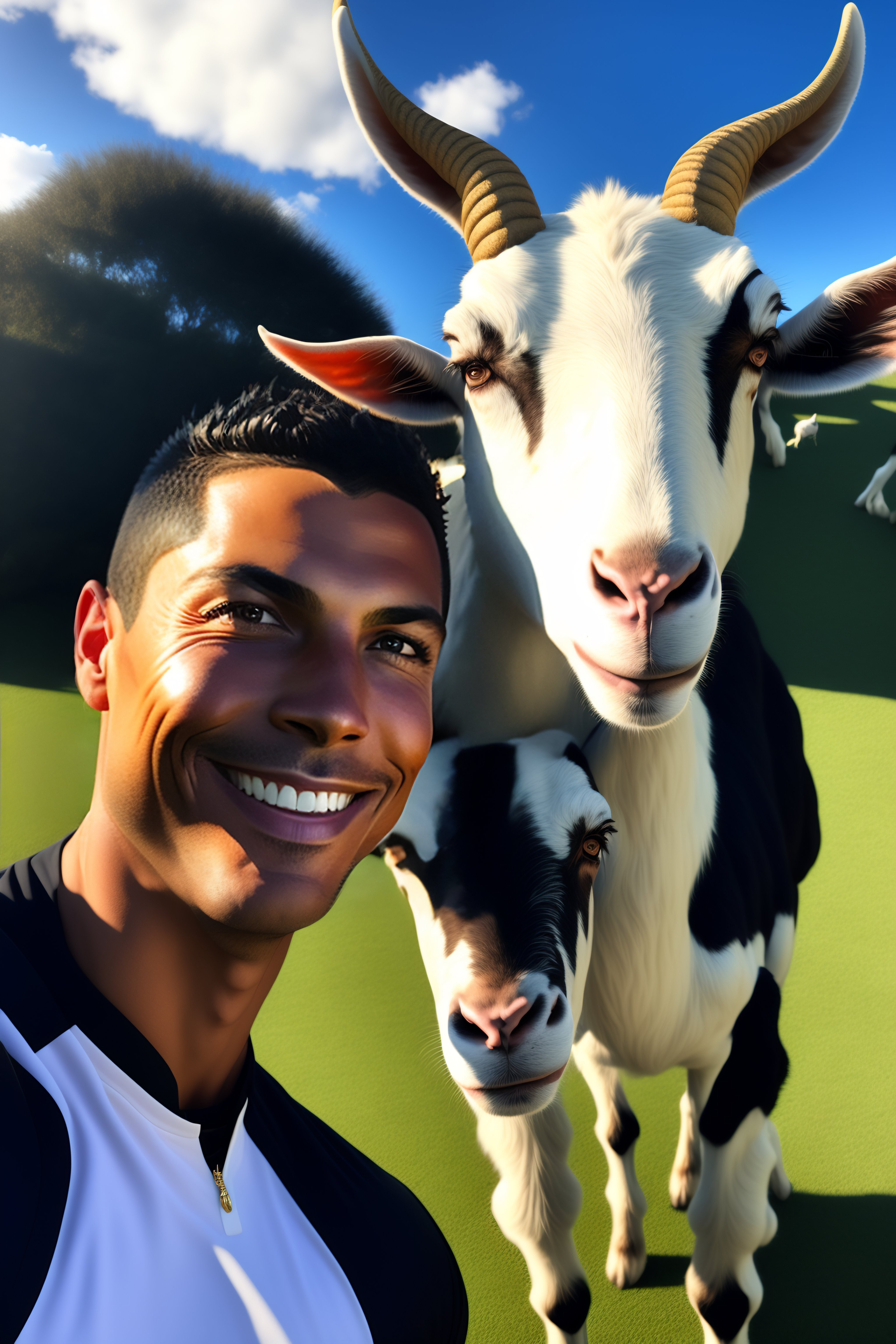 Lexica - Ronaldo taking a Selfie with a goat hyper realistic