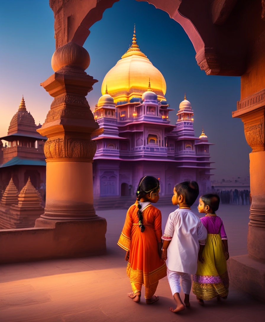 Lexica - Kids enjoying in front of Hindu spiritual temple in Vrindavan ...