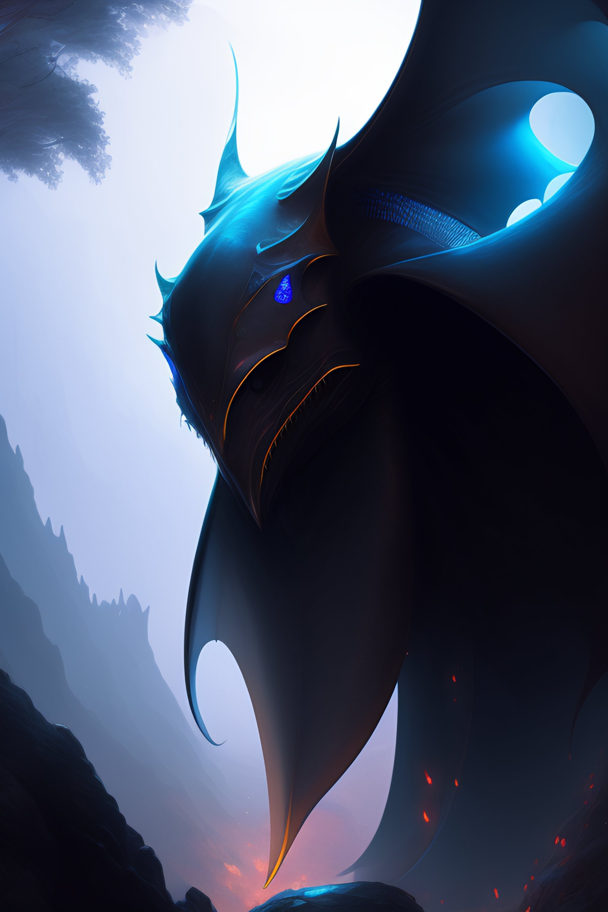 Lexica - Establishing shot of a fantasy hooded demonic figure with a ...