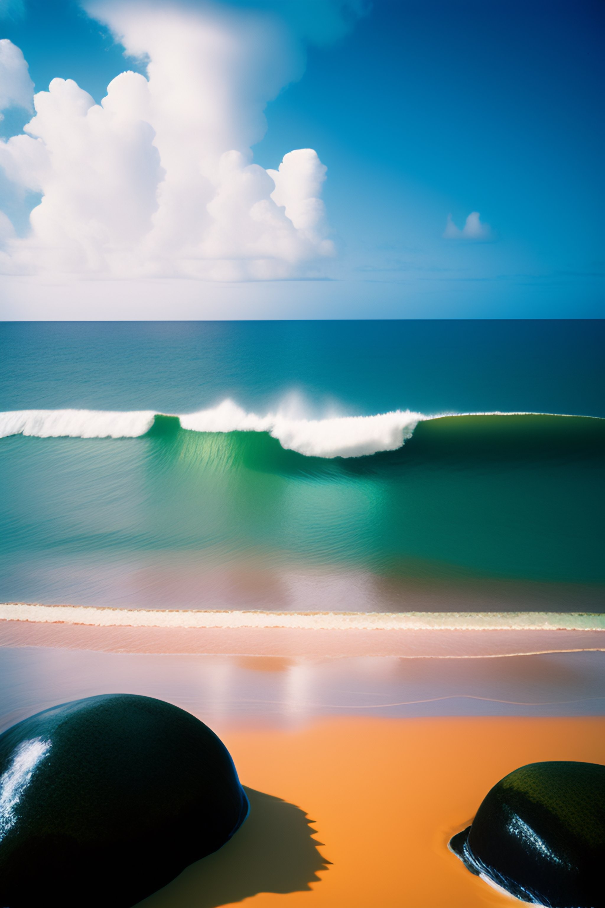 Lexica - Photograph of beautiful ocean in Guyana taken on Ektar 100