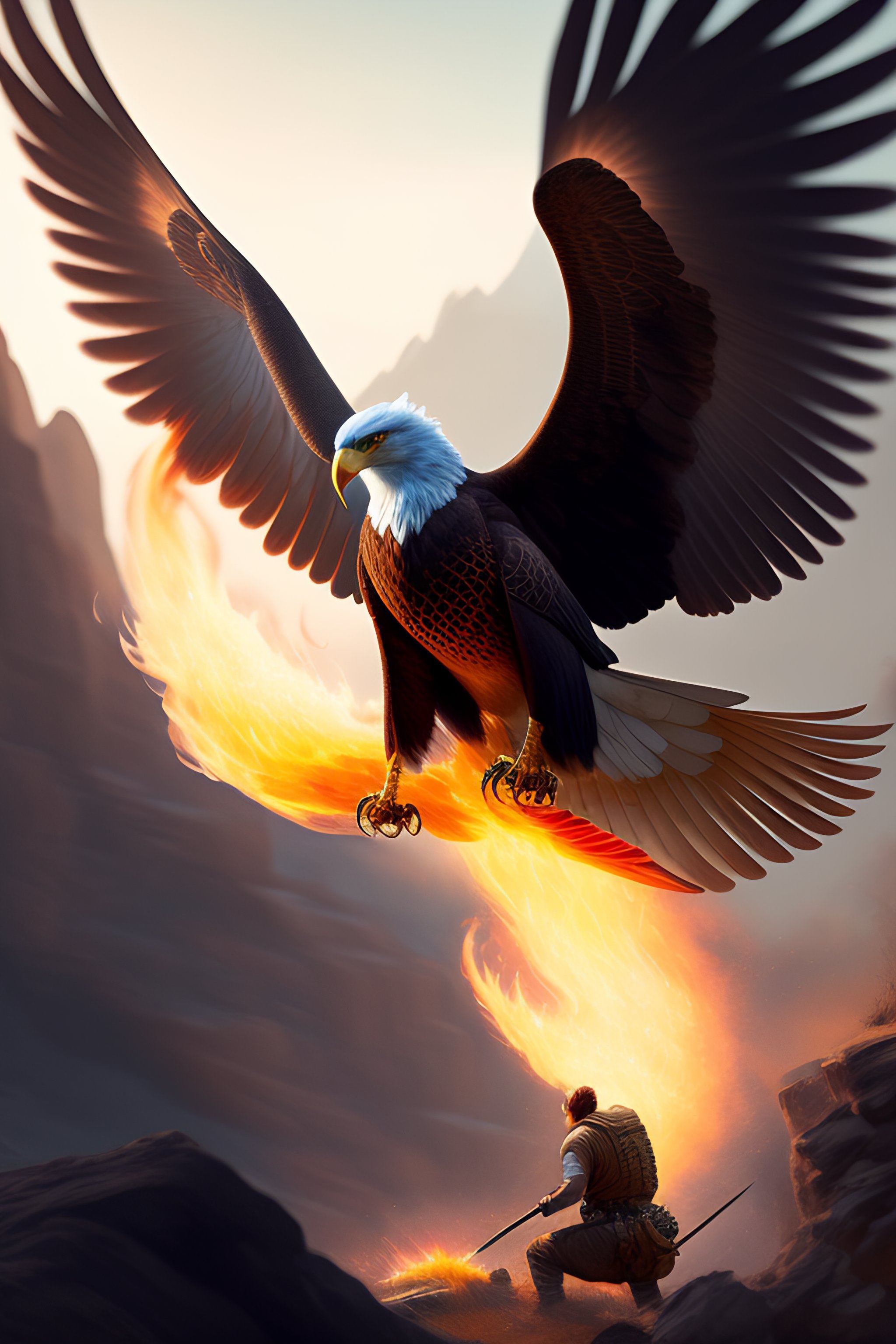 Lexica - Eagle fighting a snake spiting fire, greg rutkowski ...