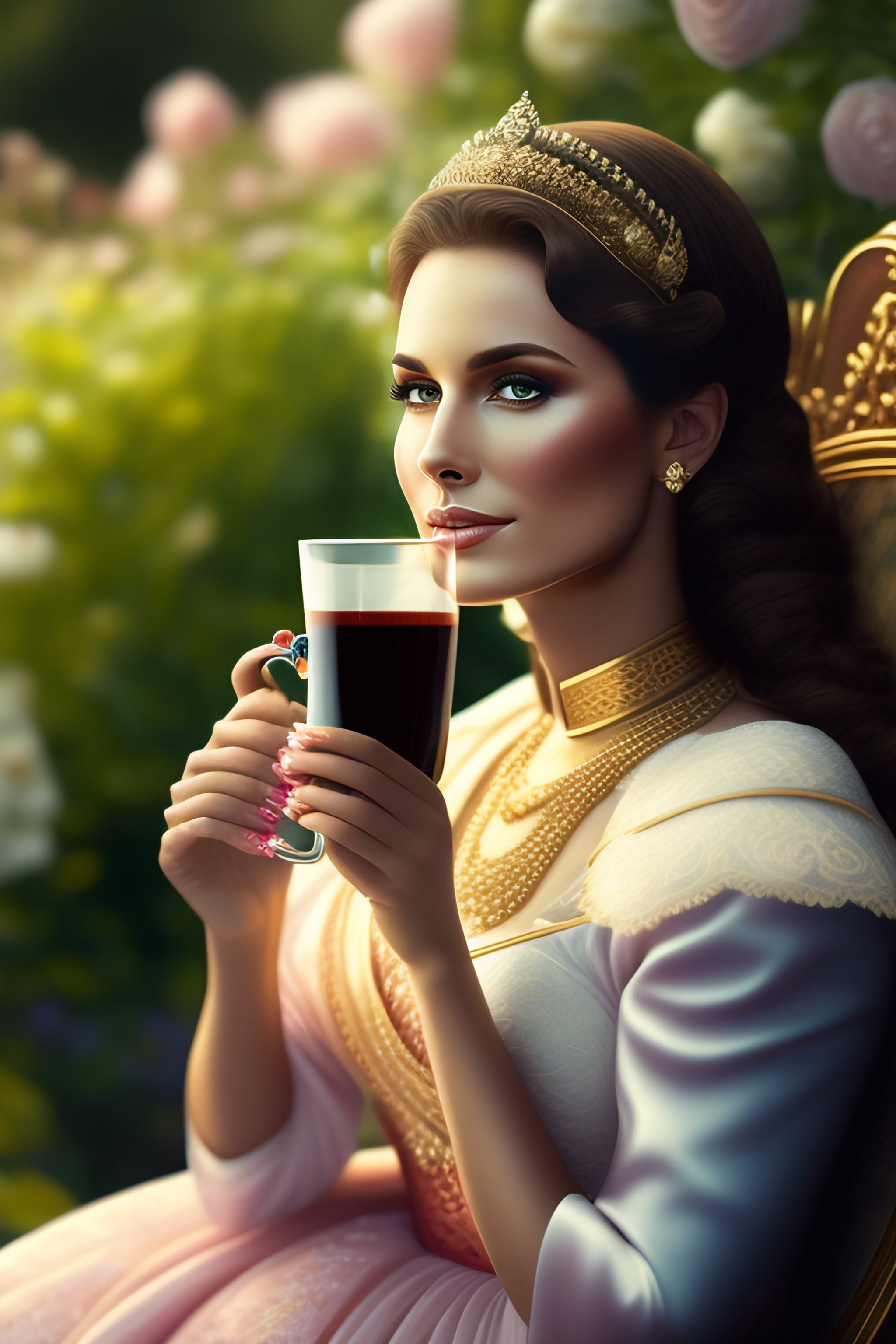 Lexica - Princess drinking coffee in a garden