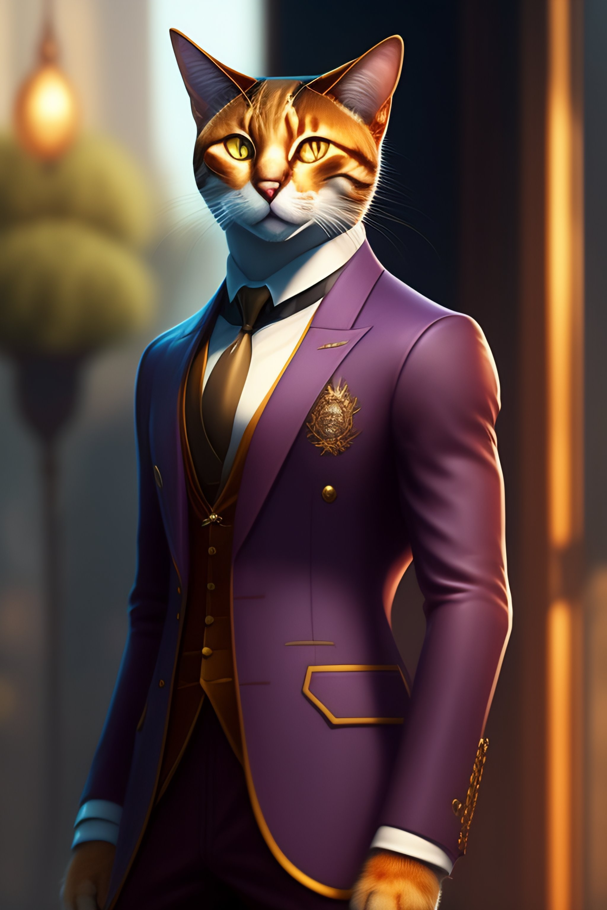 Lexica - Anthro furry humanoid cat, three piece suit, checking watch ...