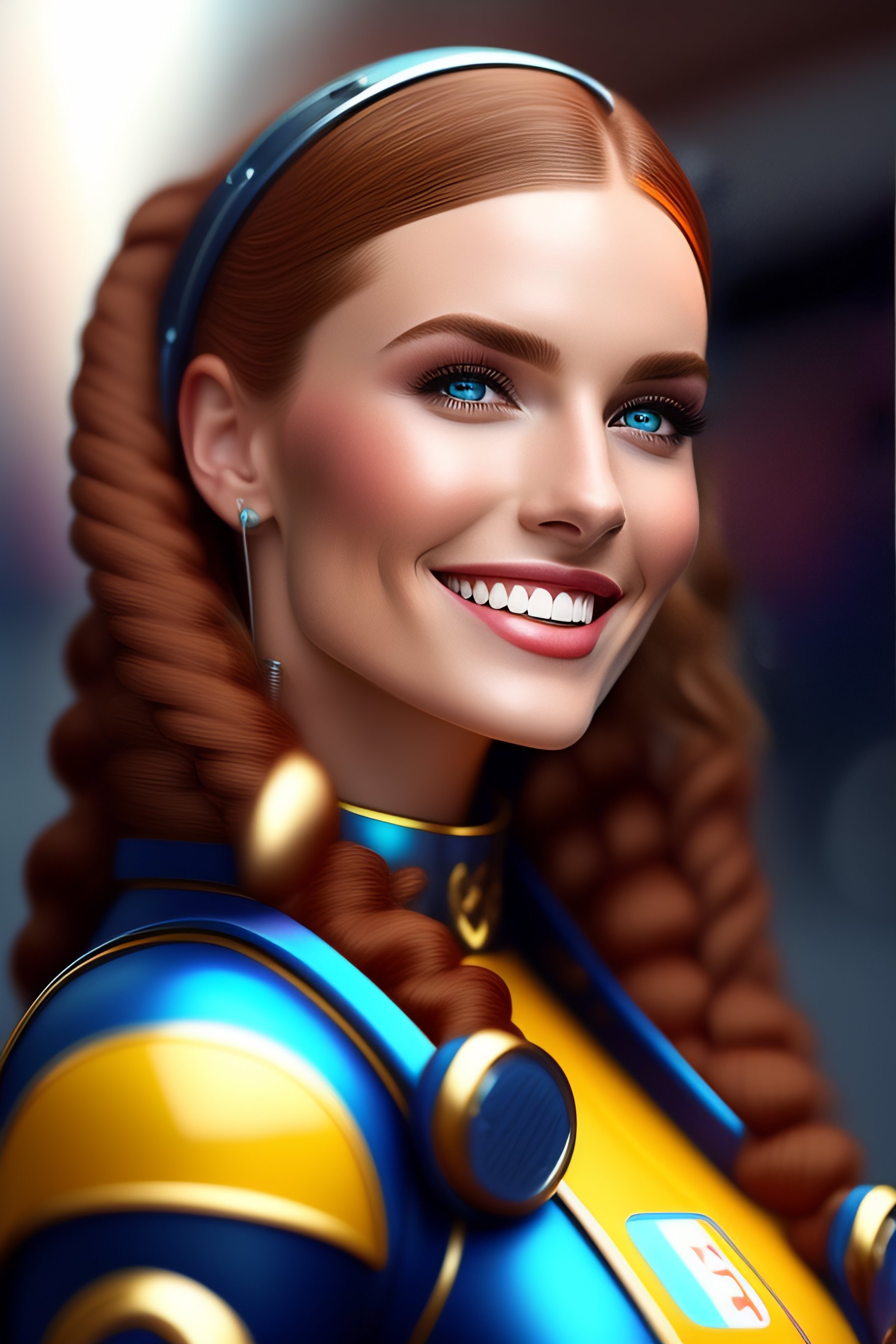 Lexica - European girl smiling android Viking