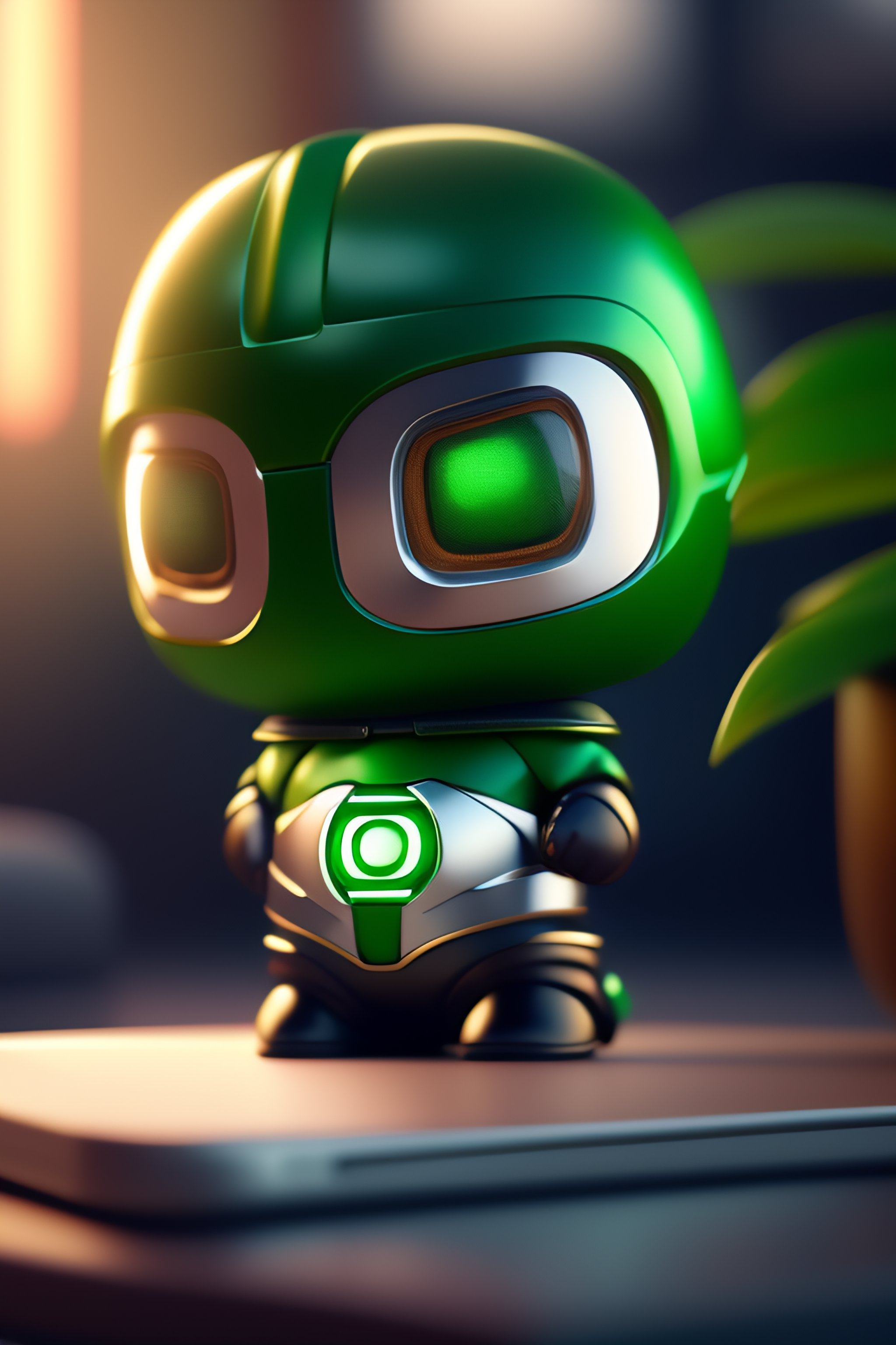 Lexica - Cute small humanoid green lantern sitting in front of laptop ...