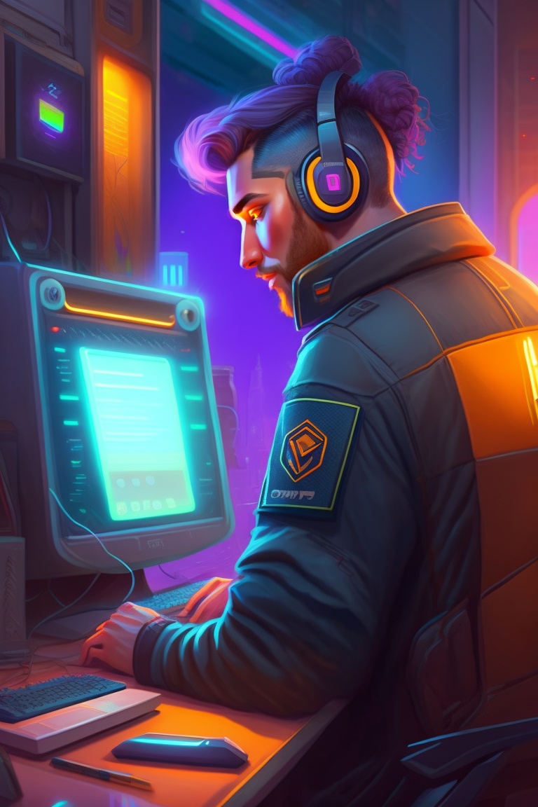 Lexica - A vibrant artstation illustration of a tech savy man typing ...