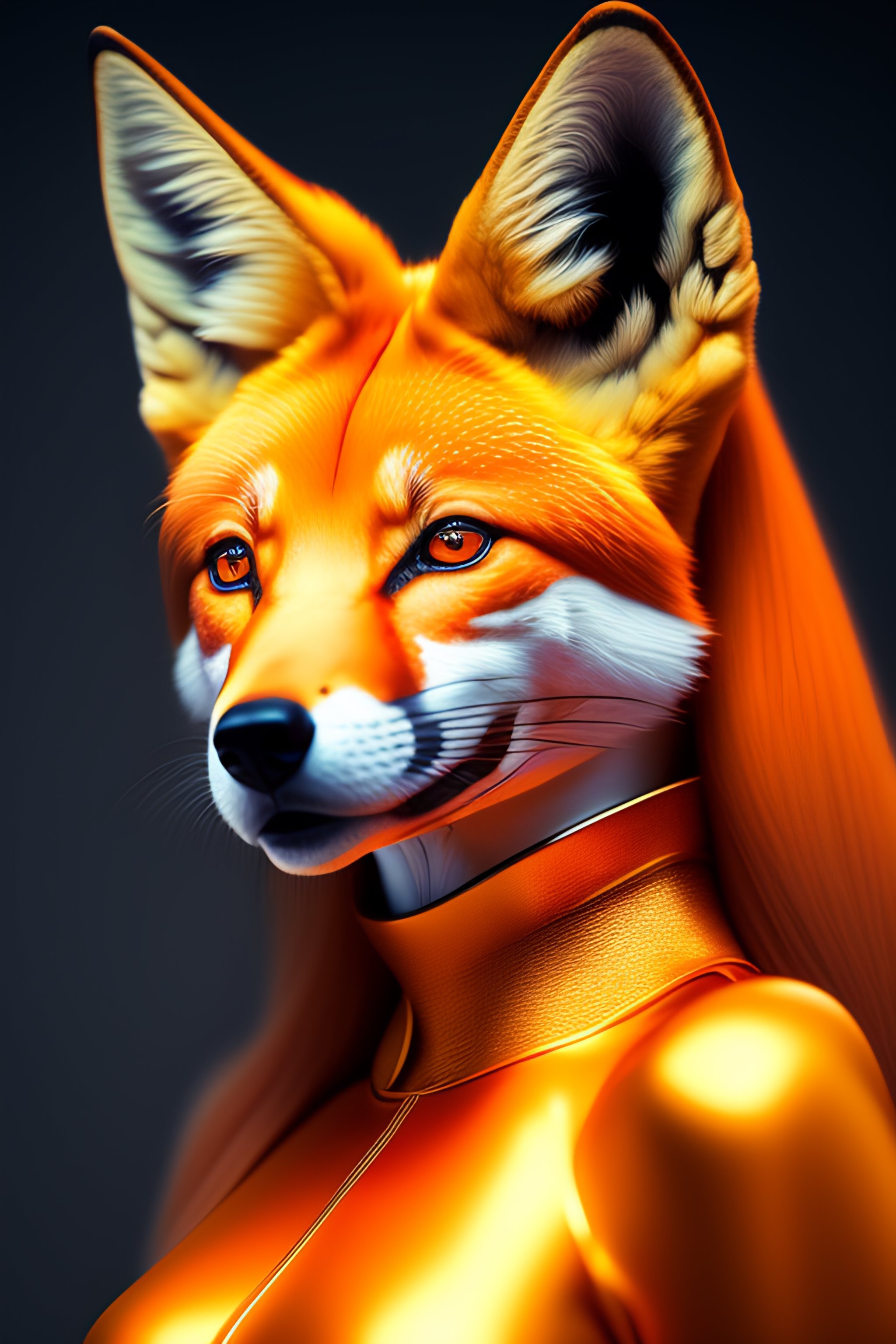Lexica - Portrait painting of a cybernetic orange kitsune a spiritual ...