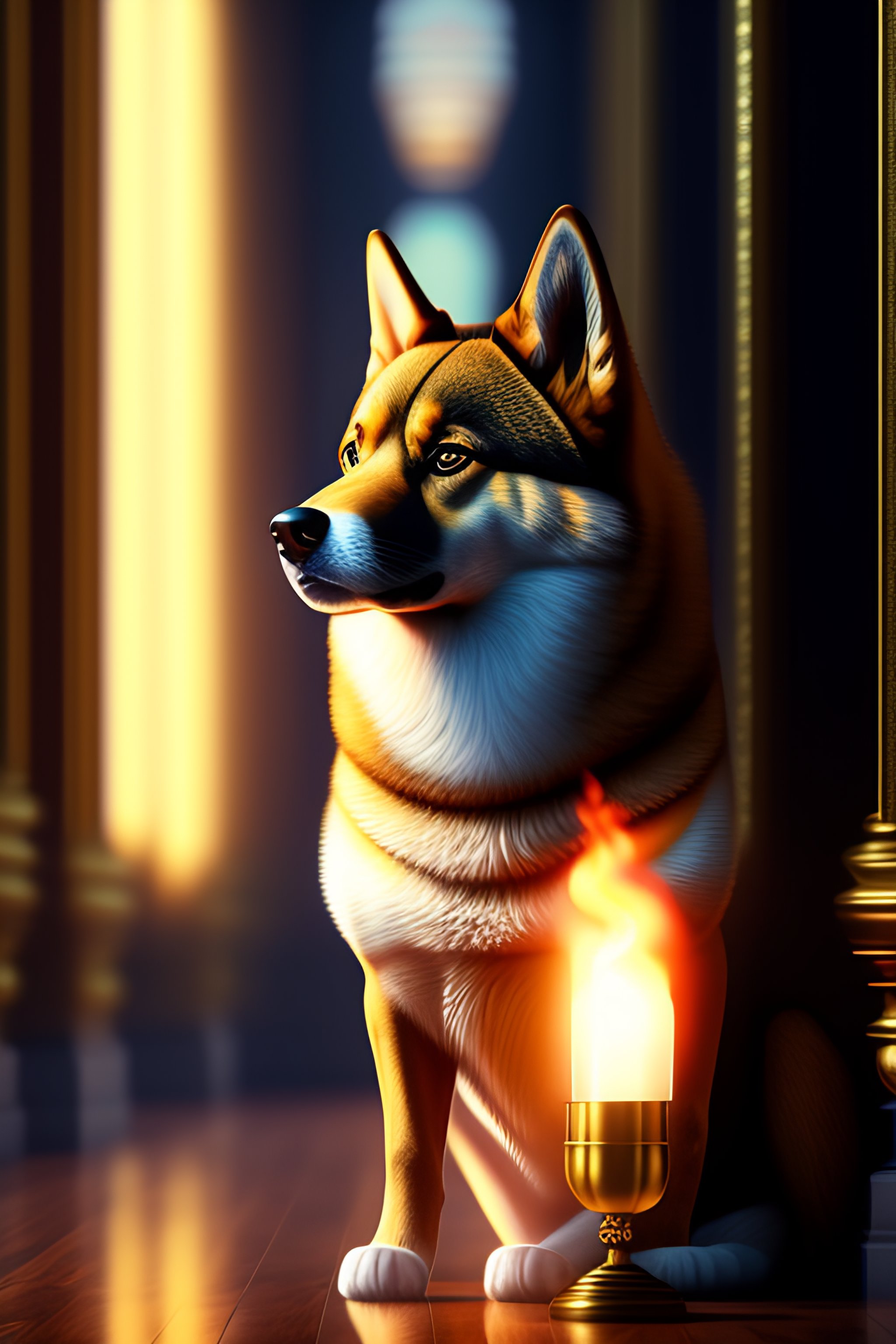 Lexica - Cinematic portrait of cute doge meme inside a hall of a golden ...