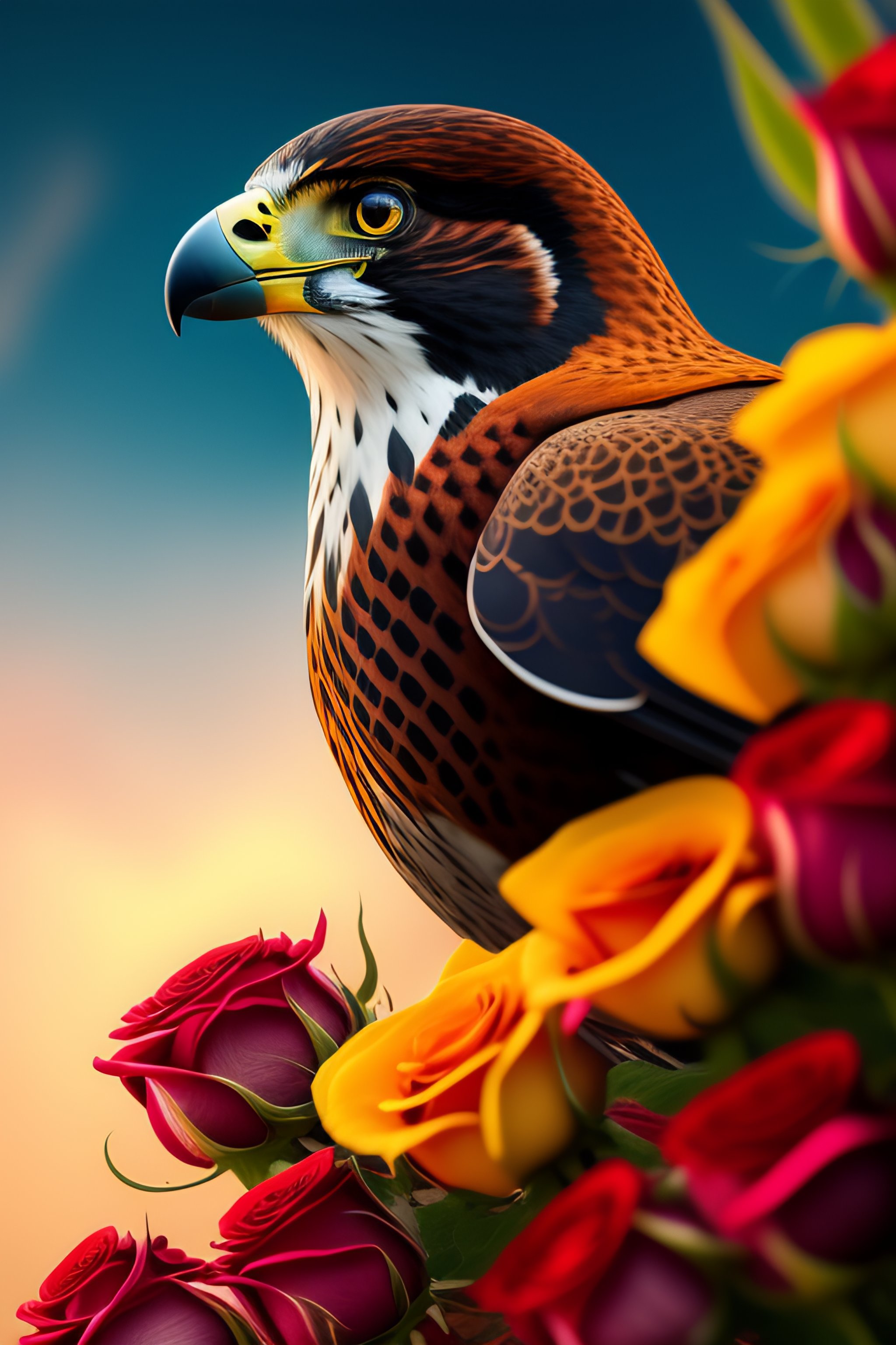 Lexica - Falcon, sun, roses, hyper detailed, ultra-sharp, octane render ...