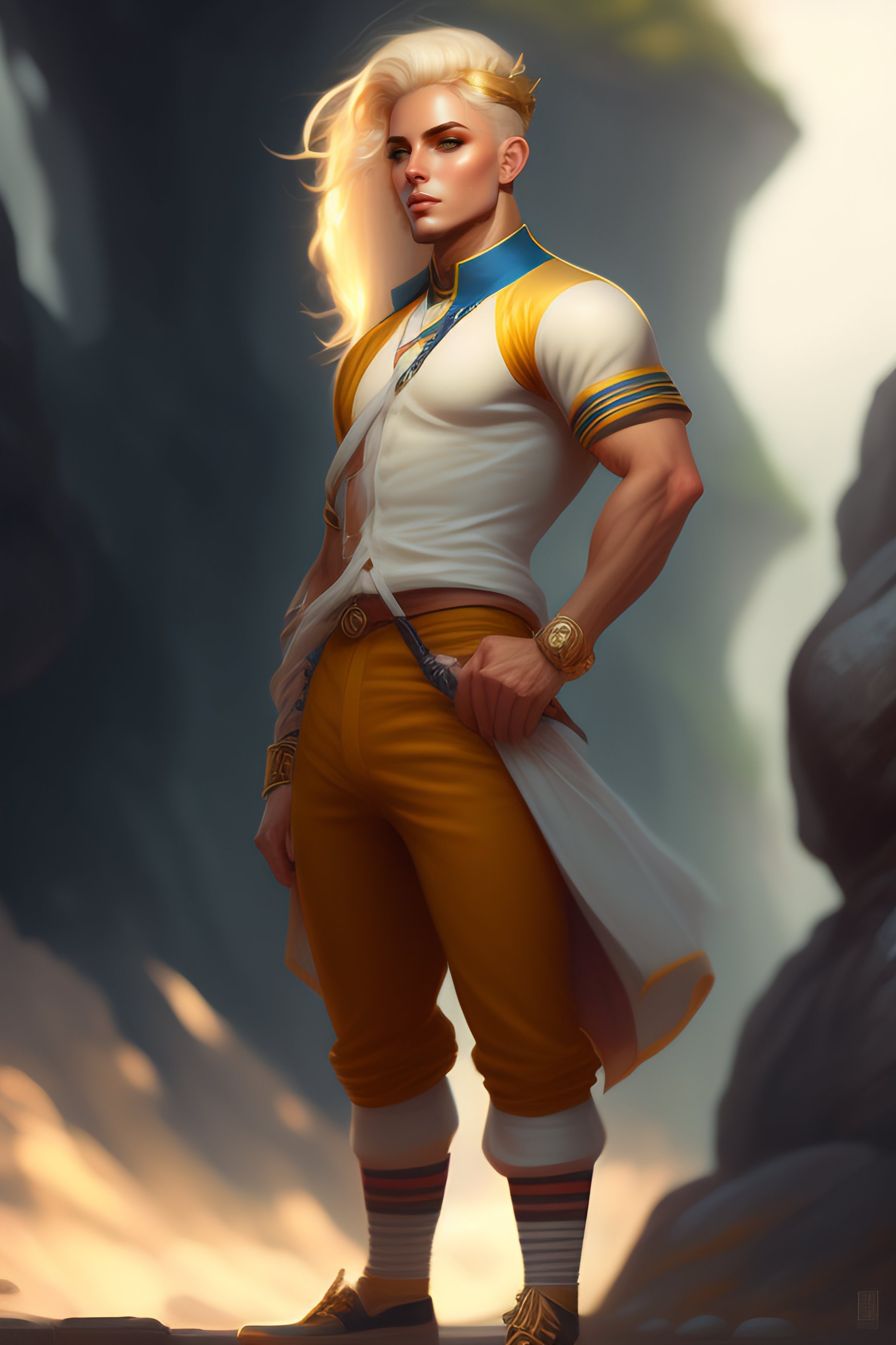 Lexica - Blonde king, dwarfism, full body, royal, illustration, by ...