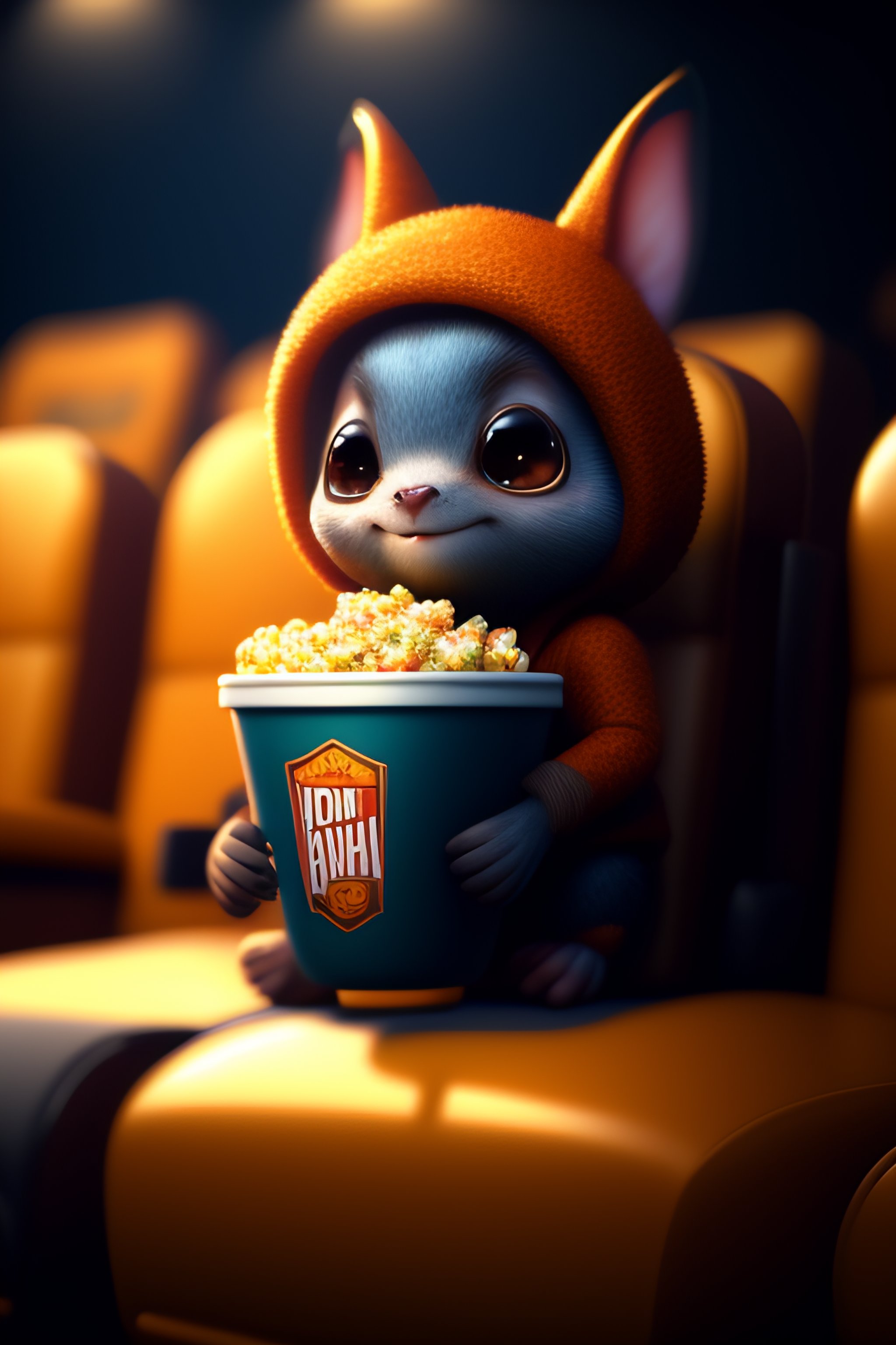 Lexica - Cute small humanoid bat sitting in a movie theater eating ...