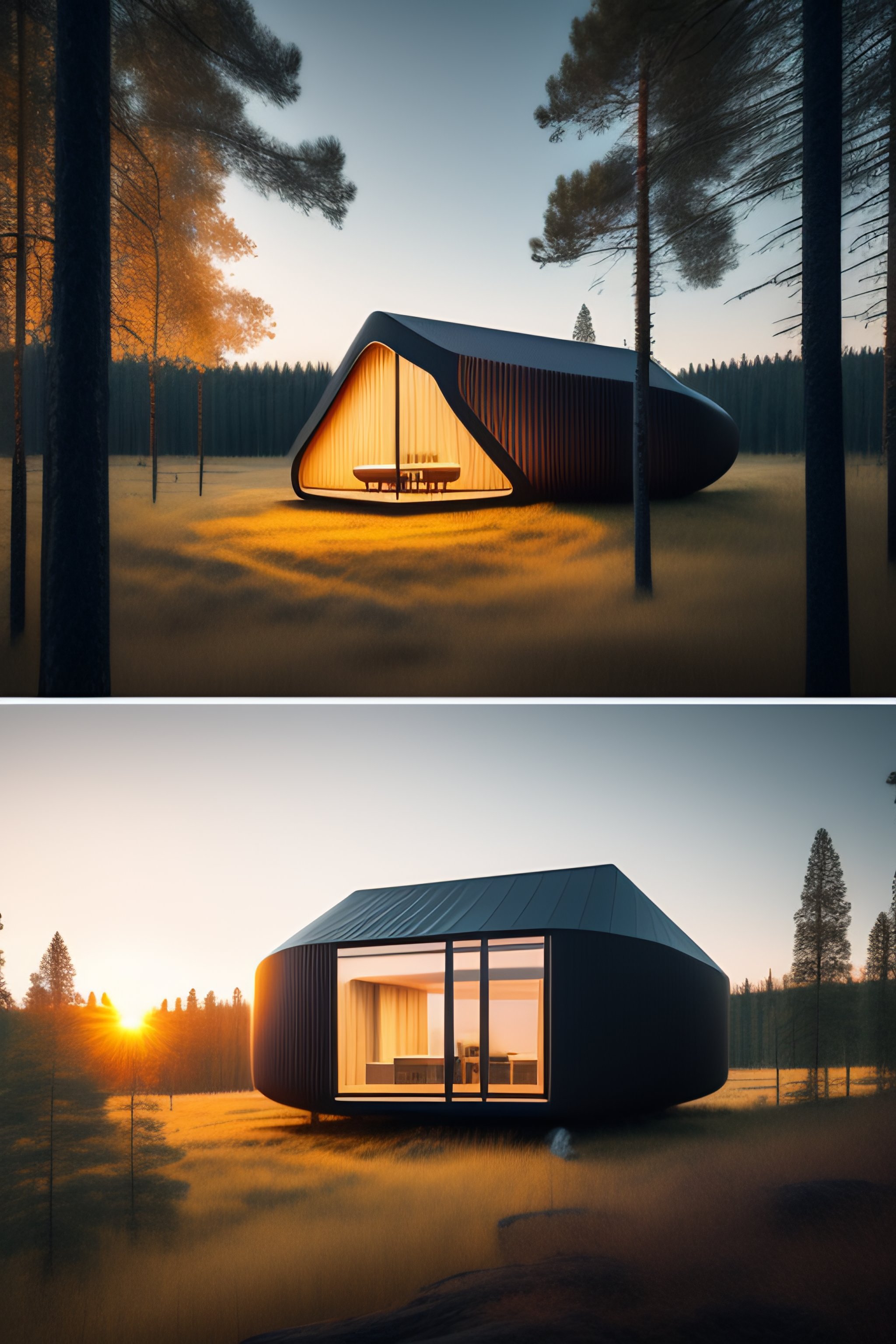 Lexica - A wide image of a full innovative 3D contemporary cabin, hyper ...