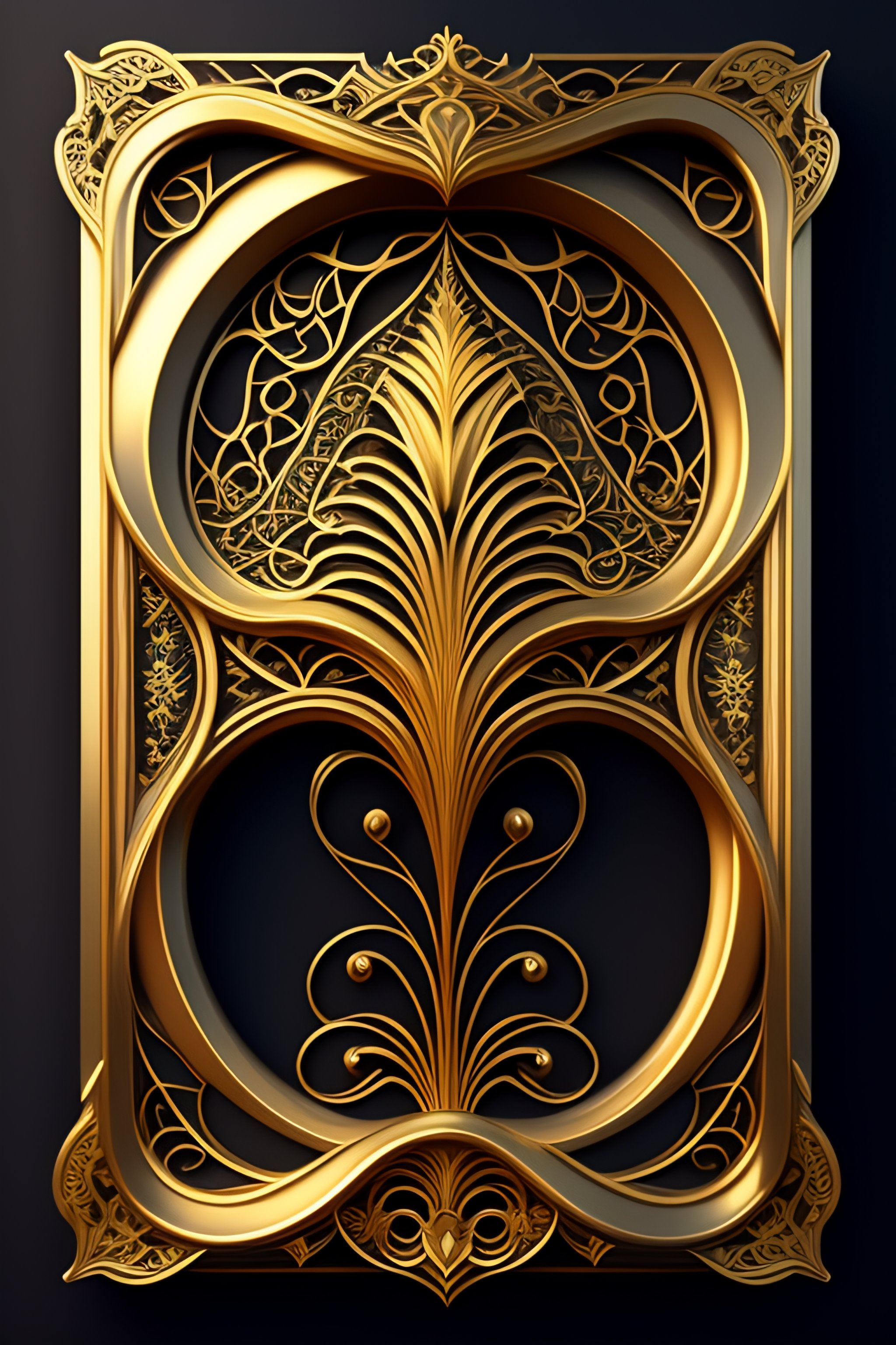 Lexica - An intricate art nouveau edges frame, with golden entertwined edges and empty black ...