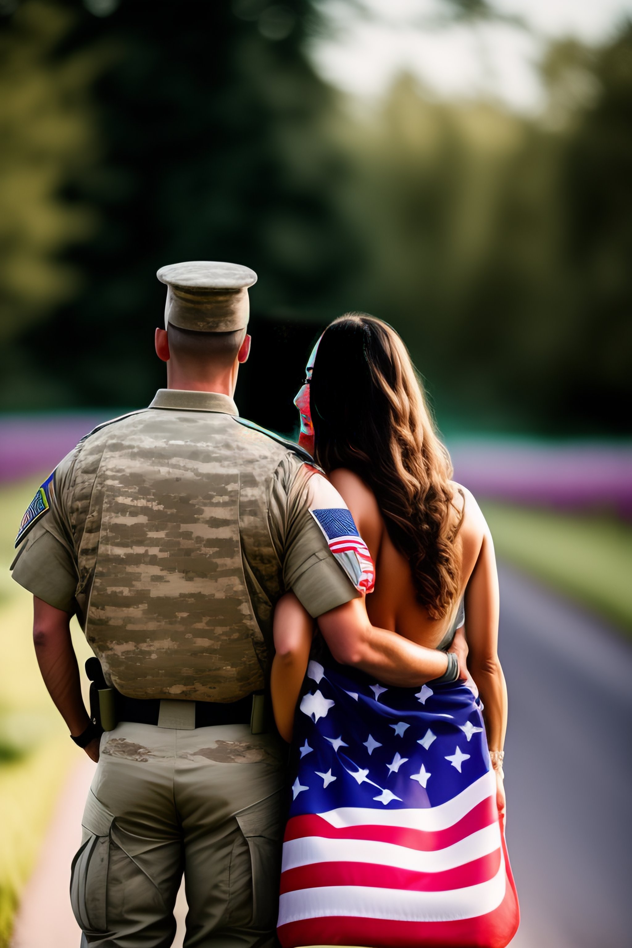 Lexica Us Flag Army Man And His Wife Back View