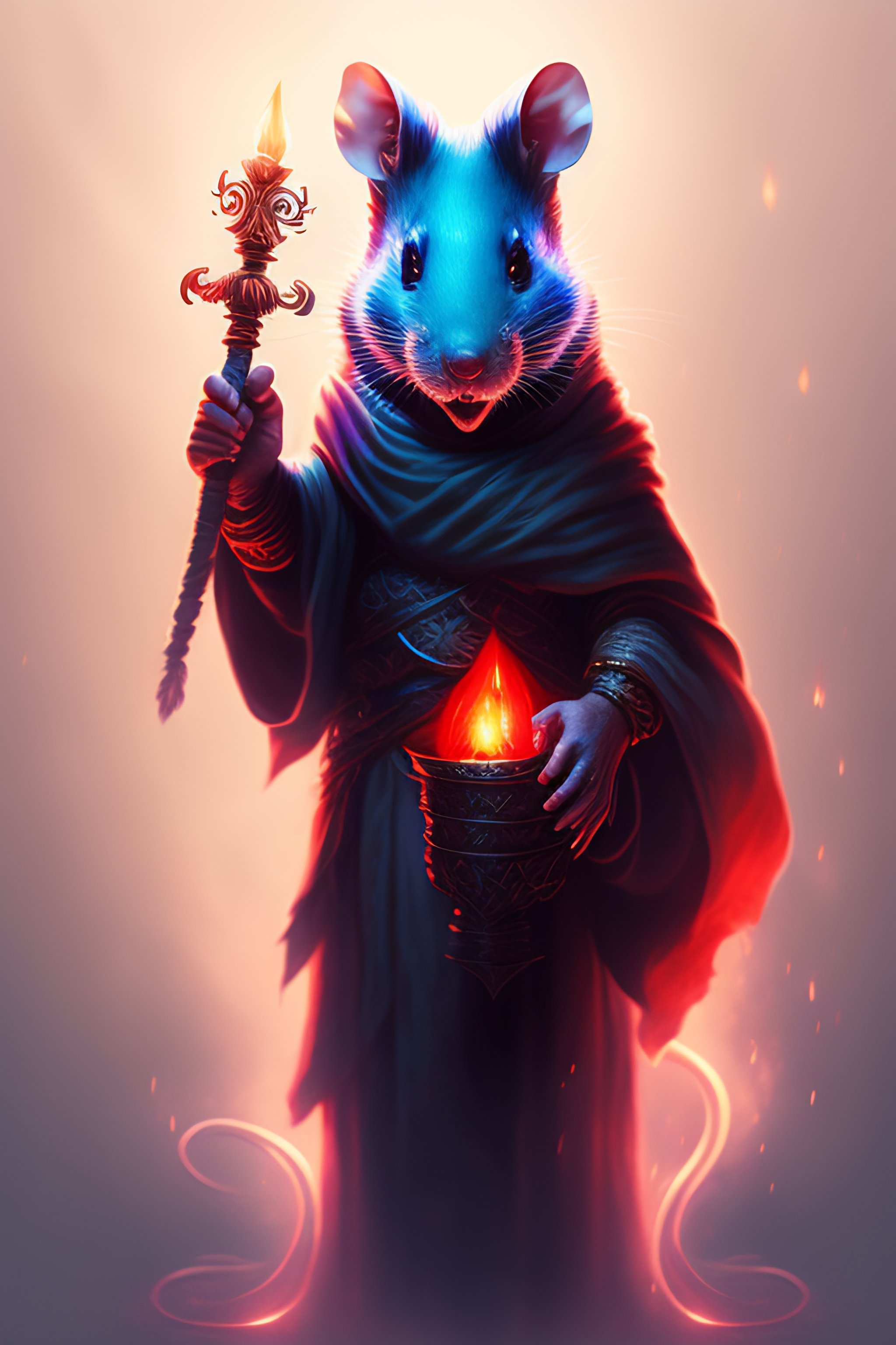 Lexica - Photo of a ghostly rat with glowing red eyes, wearing tattered ...