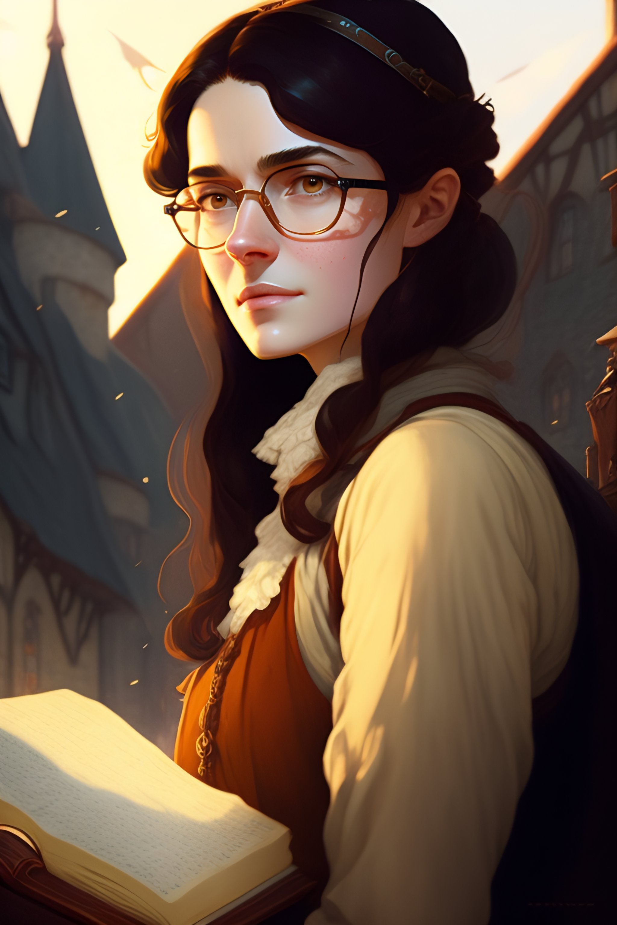 Lexica - Freckled wearing spectacles medieval reporter writing in a ...