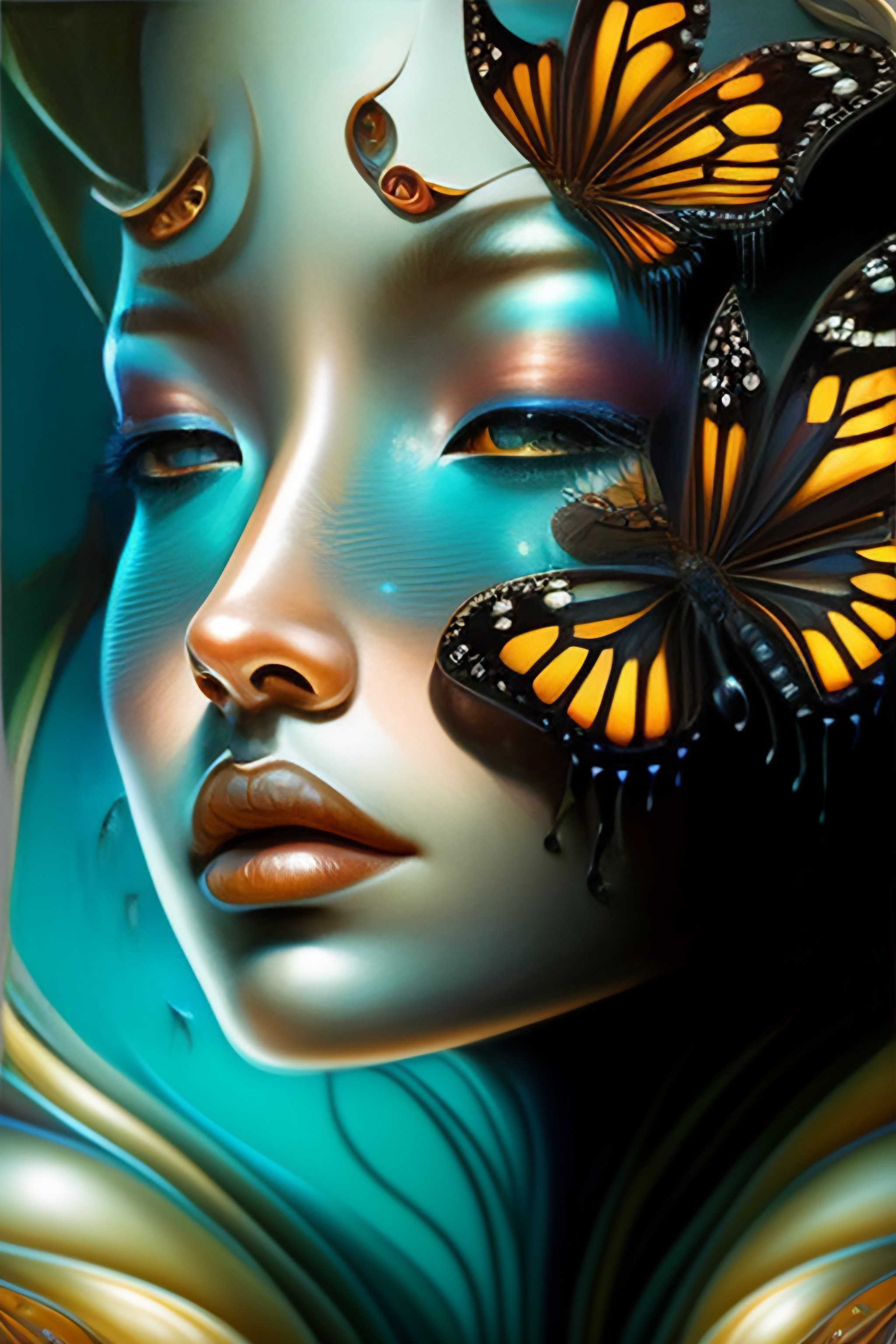 Lexica - Biomorphic android cyborg beautiful woman butterfly, portrait ...