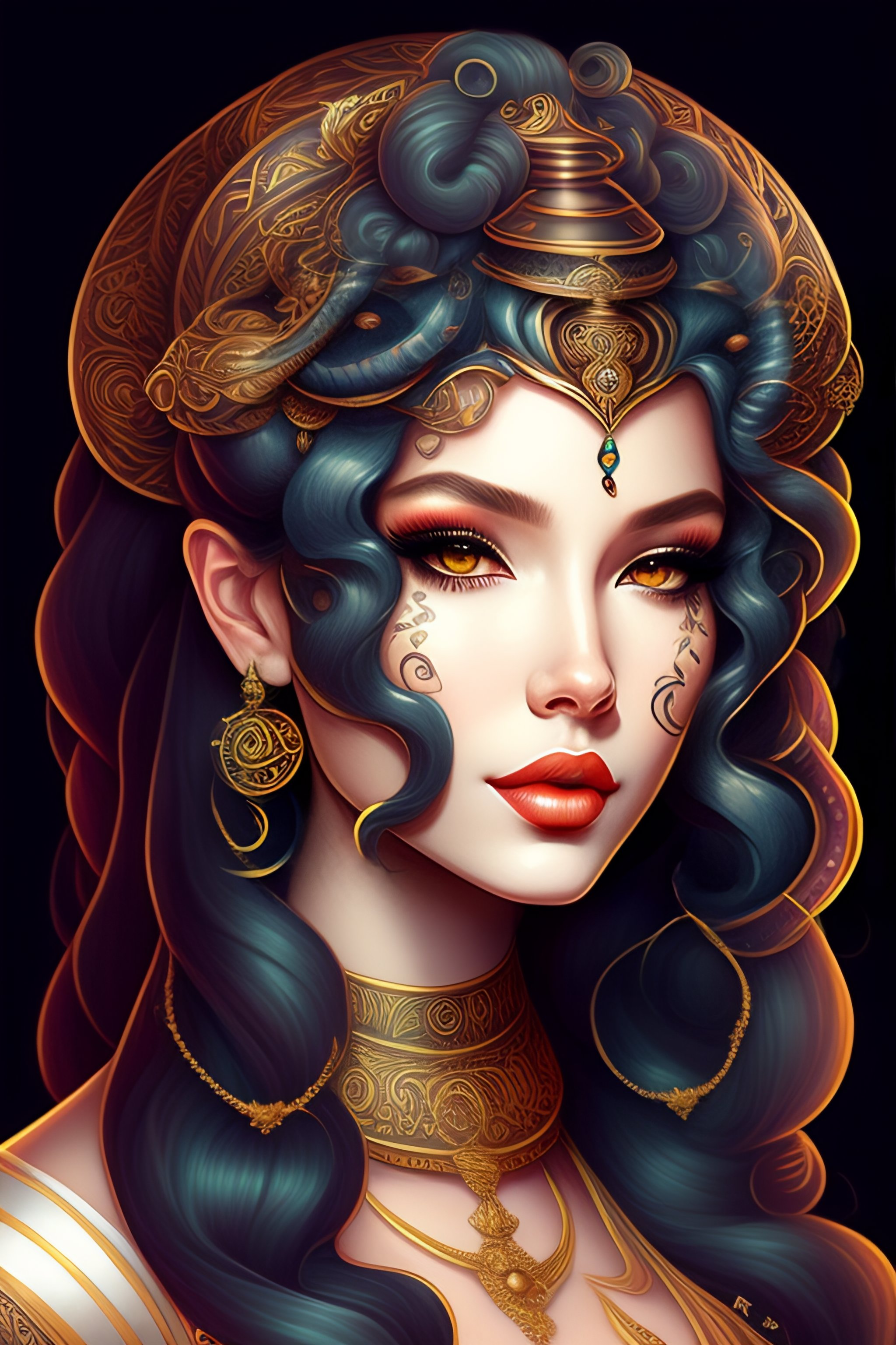 Lexica - A line drawing portrait of a cute medusa by joe fenton ...