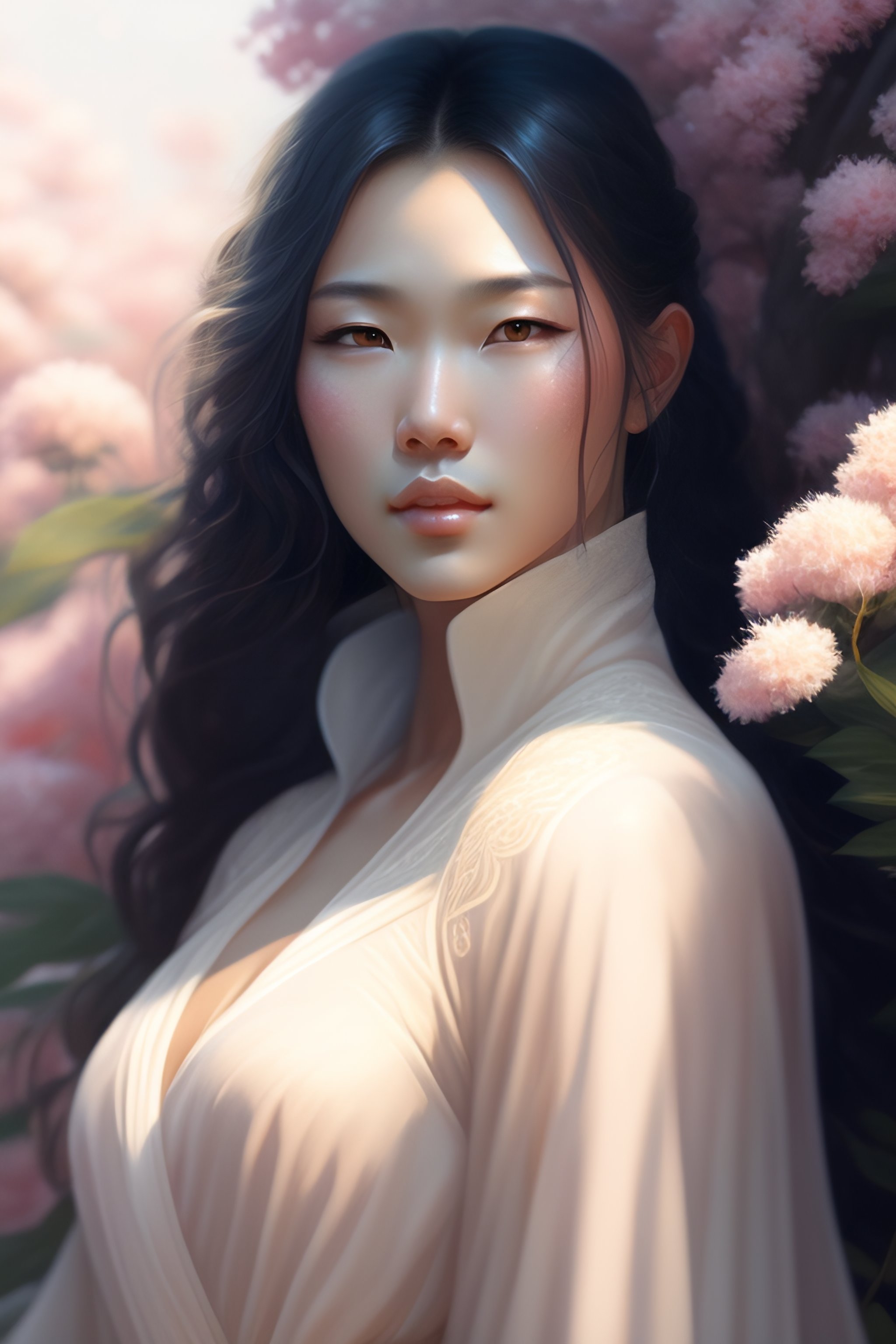 Lexica - Mixed race white Asian man,male, medium length hair smelling a ...