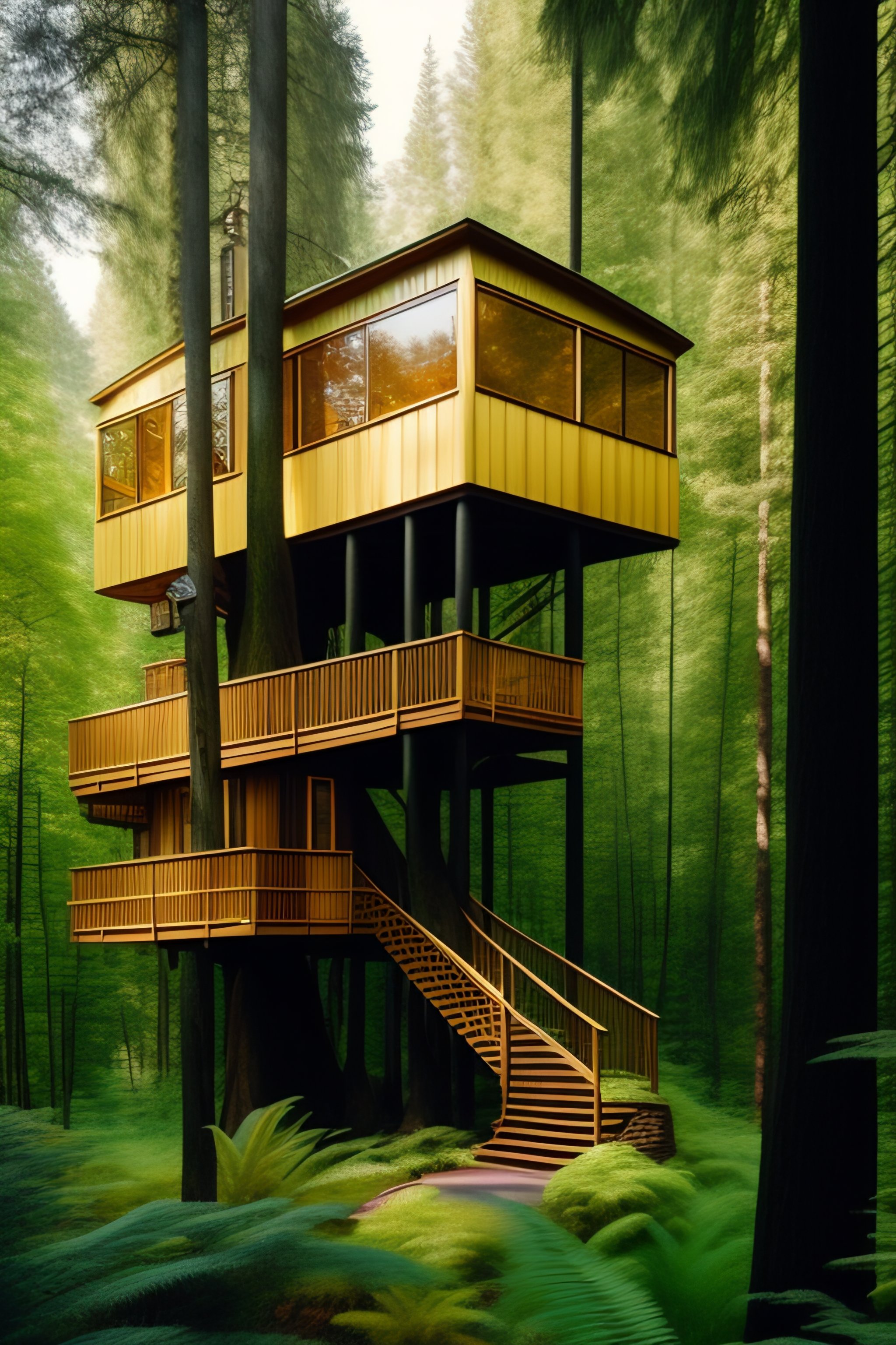 Lexica - Golden treehouse in lush forest, better homes and hardens ...