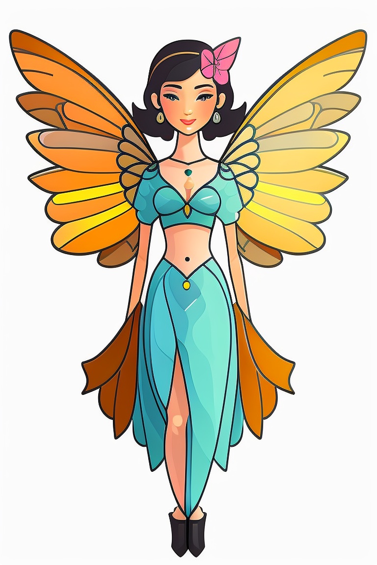 Lexica - Full body shot, fairy with wings behind chest, flat, simple ...