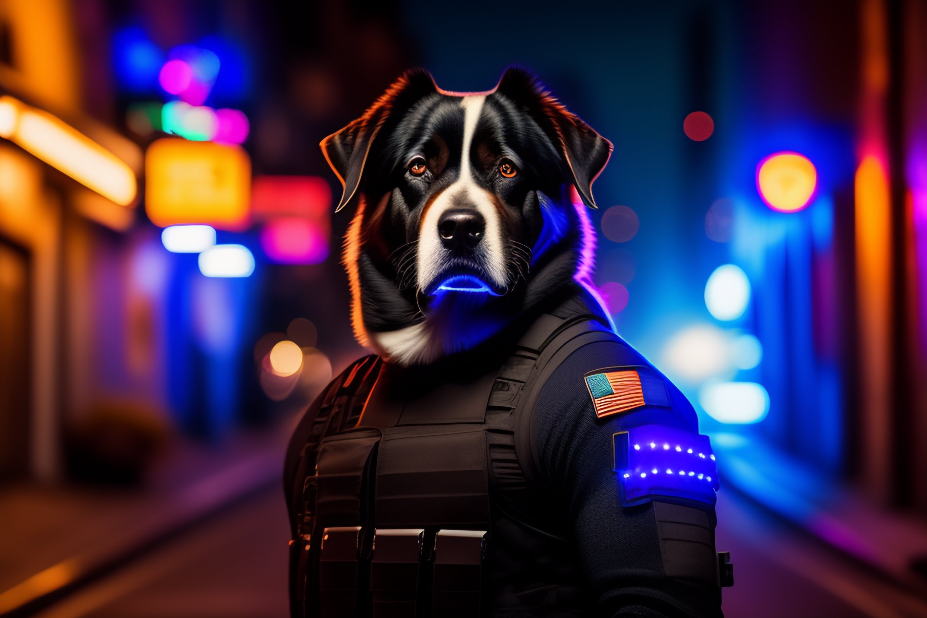 Lexica - Manly dog humanoid in black SWAT suit holding a gun in an ...