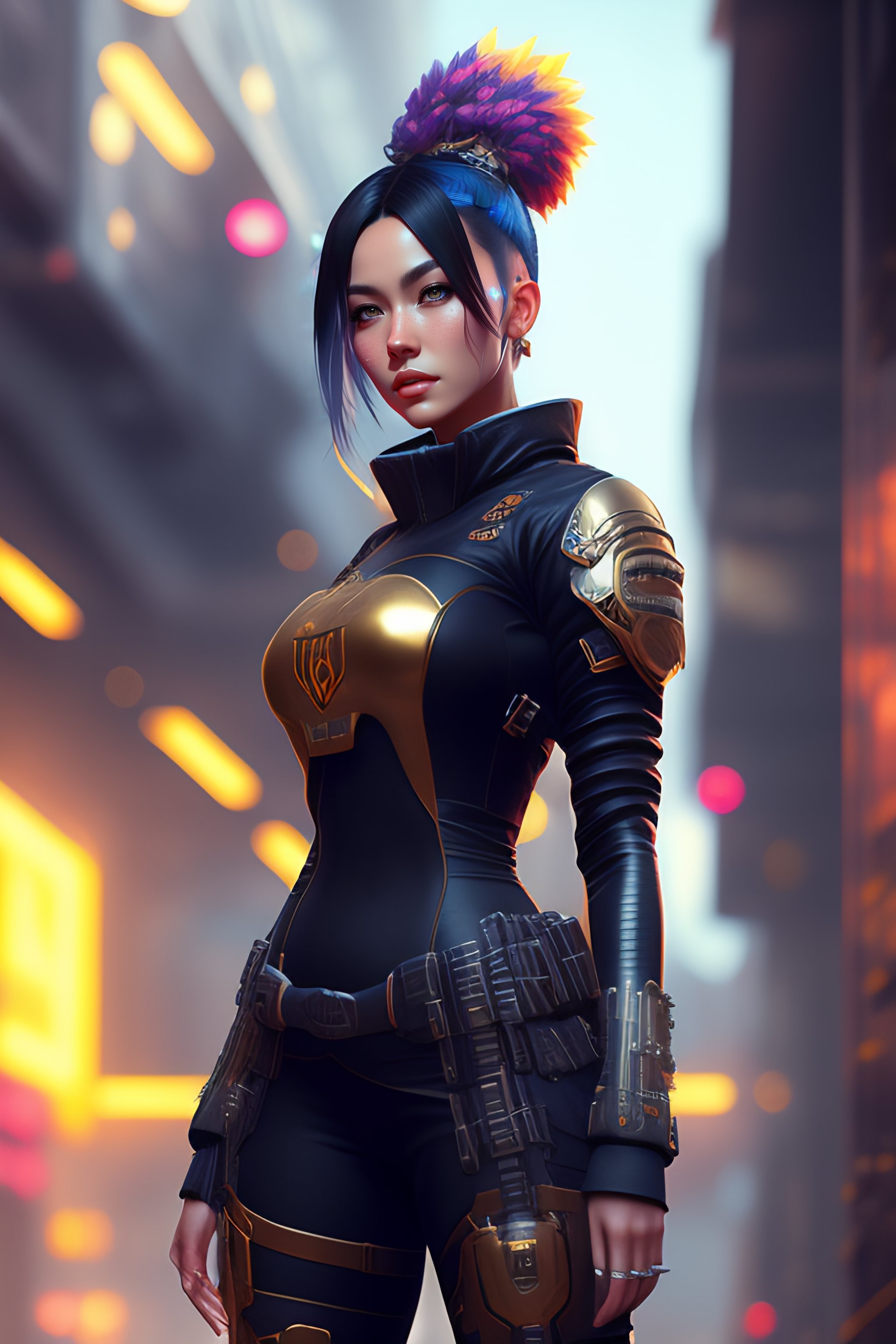 Lexica - Mech Punk clothes with short hair girl, battle status, hyper ...