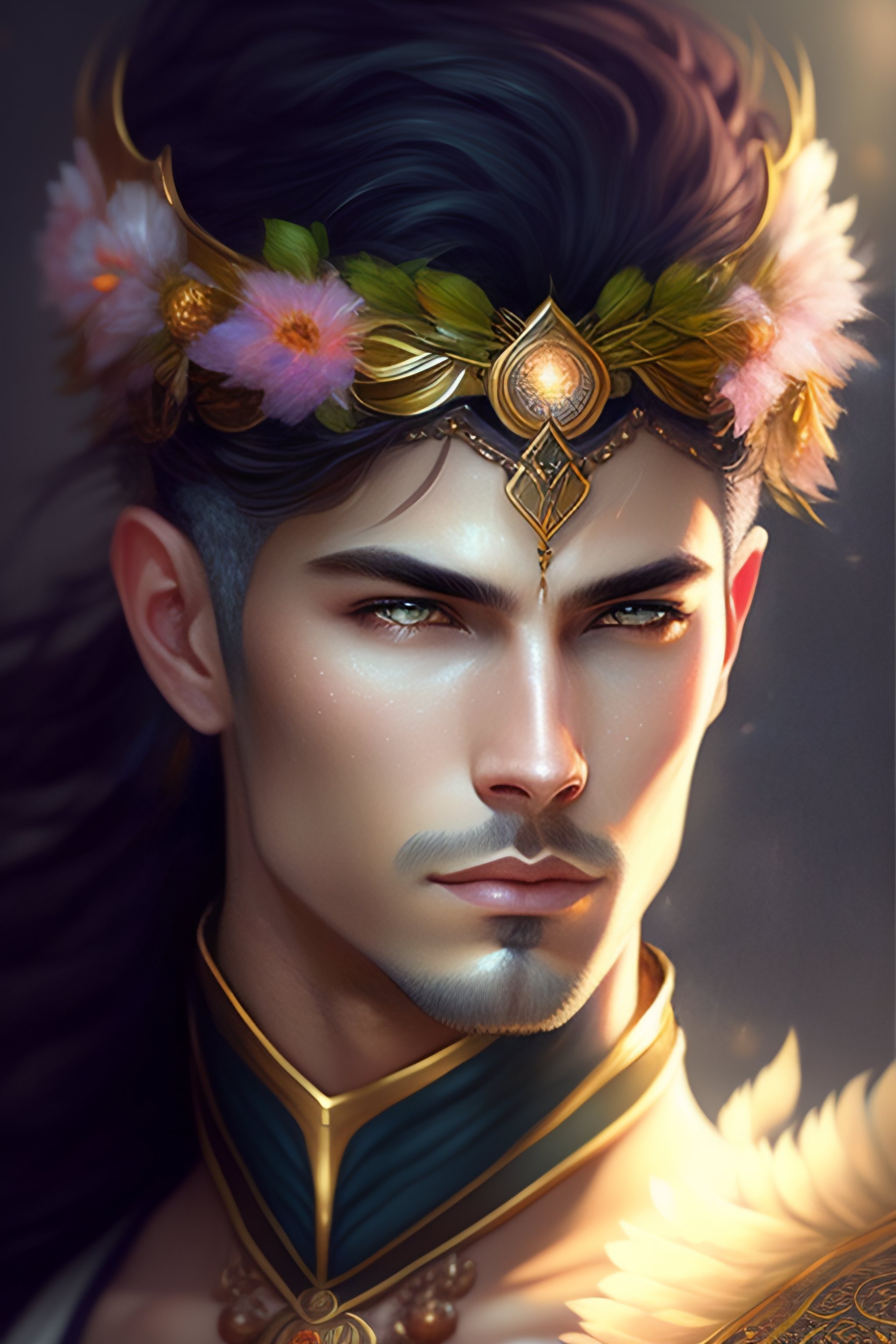 Lexica - A beautiful cinematic male druid gods, flower Crown, galatic ...