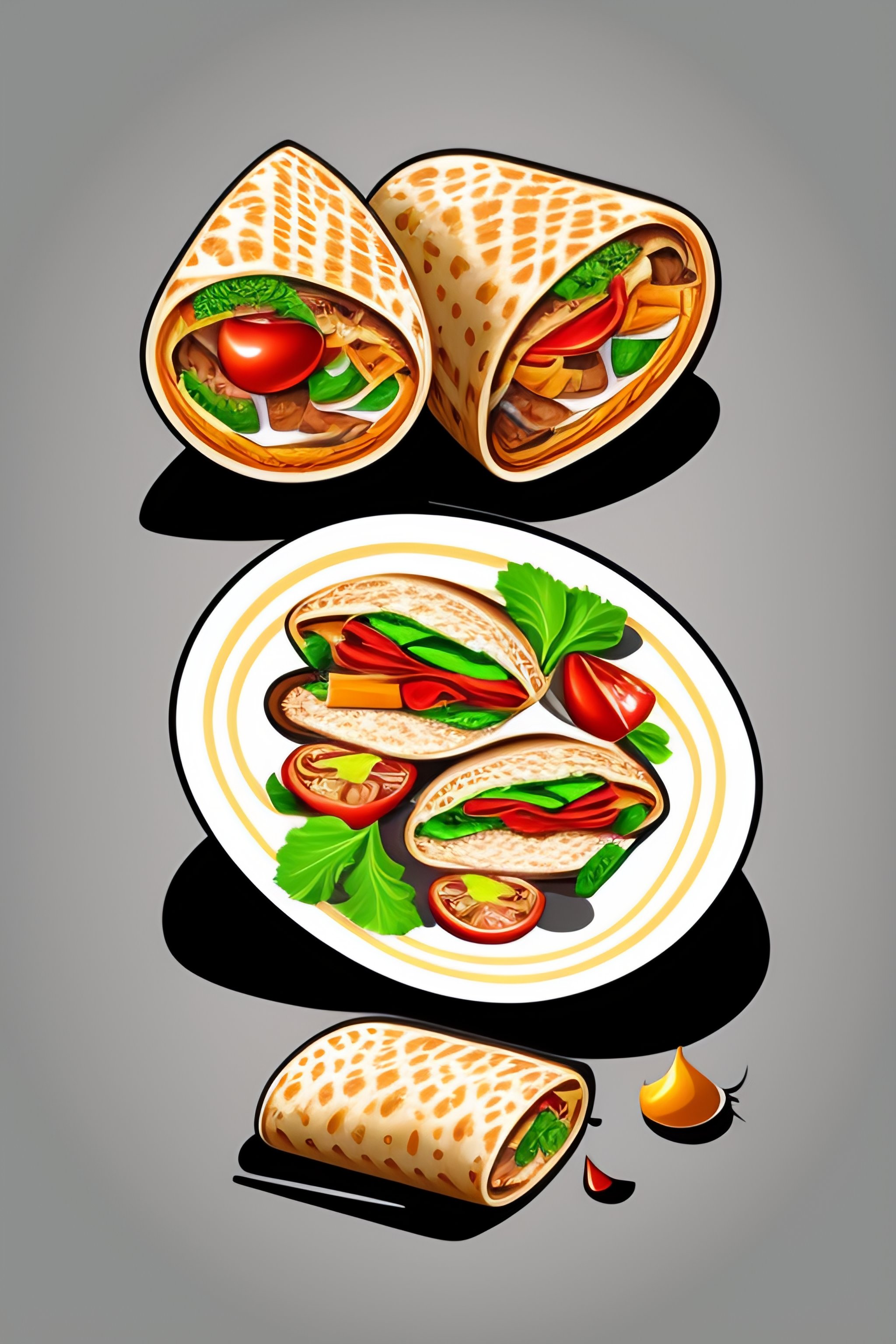 Lexica - Chicken wraps, isolated on white background, detailed drawing ...