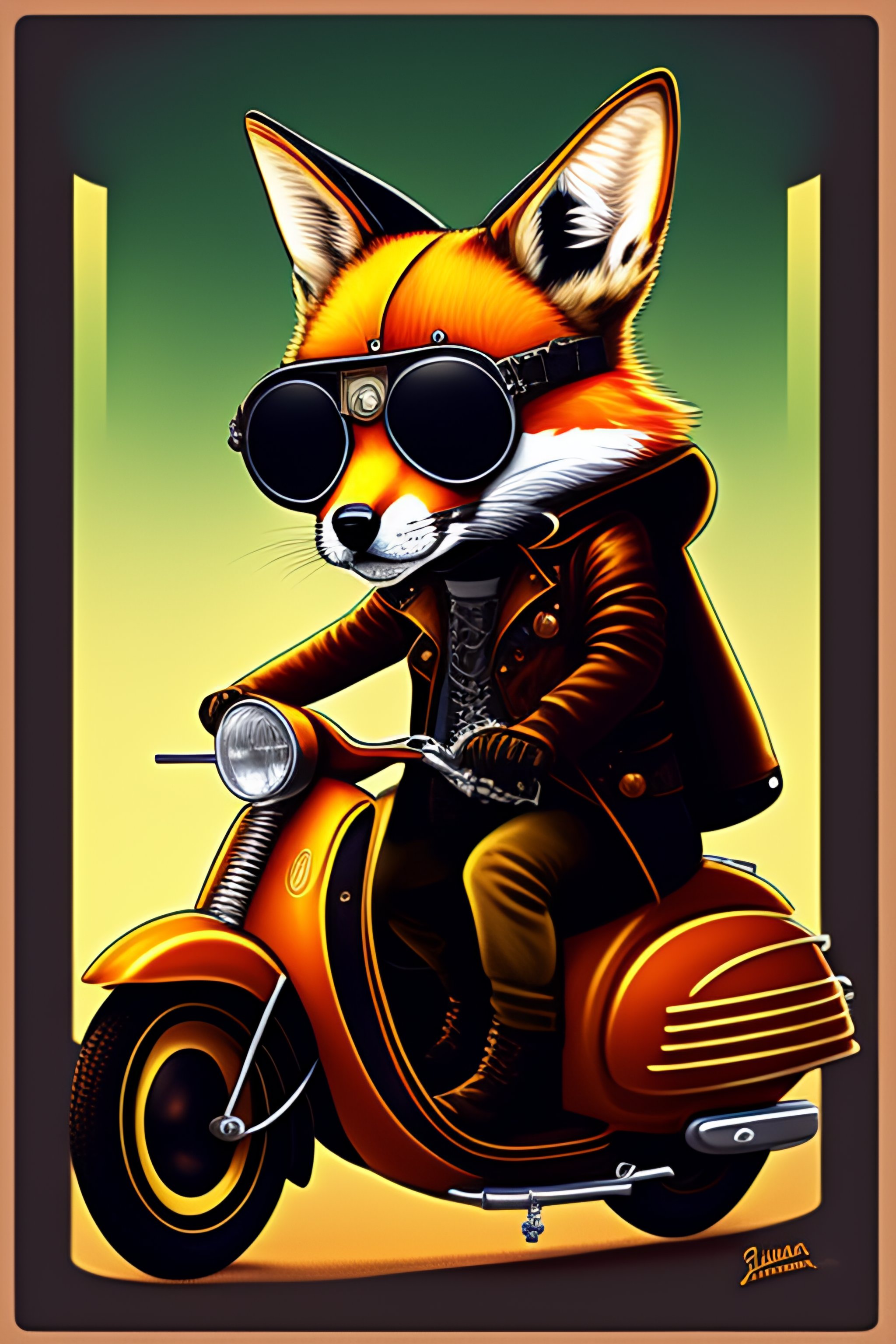 Lexica - A steampunk fox fursona with boots sitting on a vespa moped ...