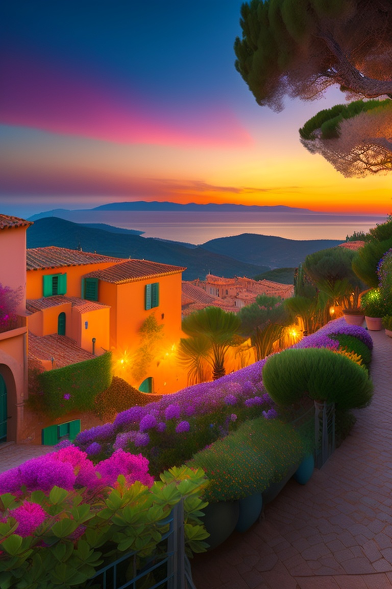 Lexica - In 8k, unveil a magical scene in Bormes-les-Mimosa: a vibrant ...