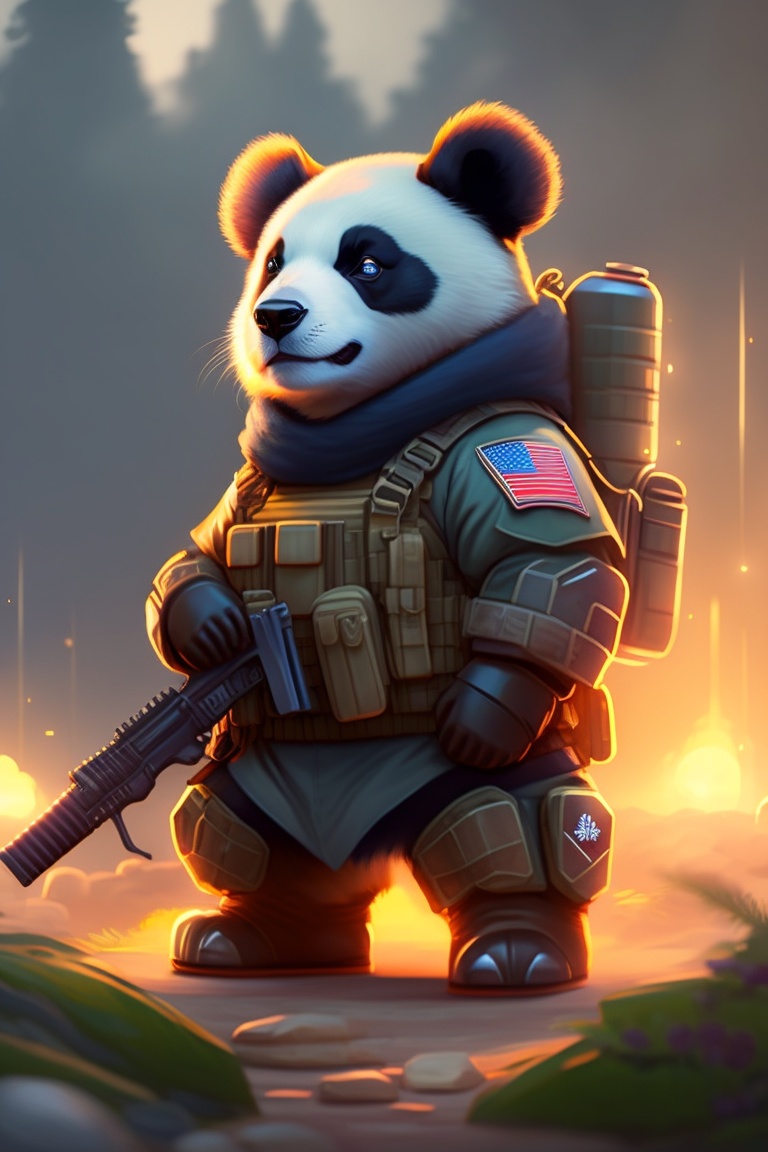 Lexica - A panda exhausted on the front line of the army with his ...