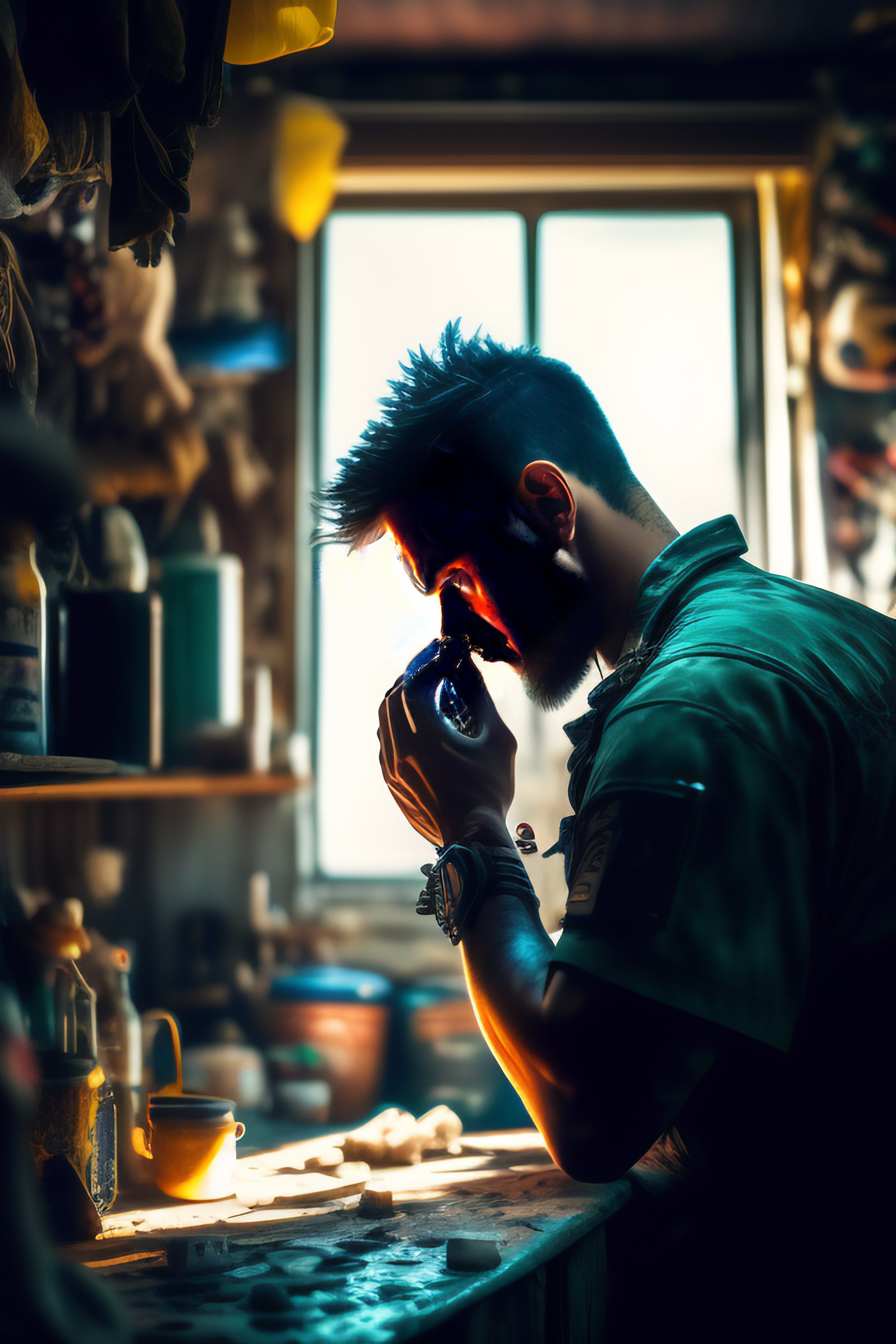 Lexica - Wide angle Environmental shot of evil Cyborg in a cluttered ...