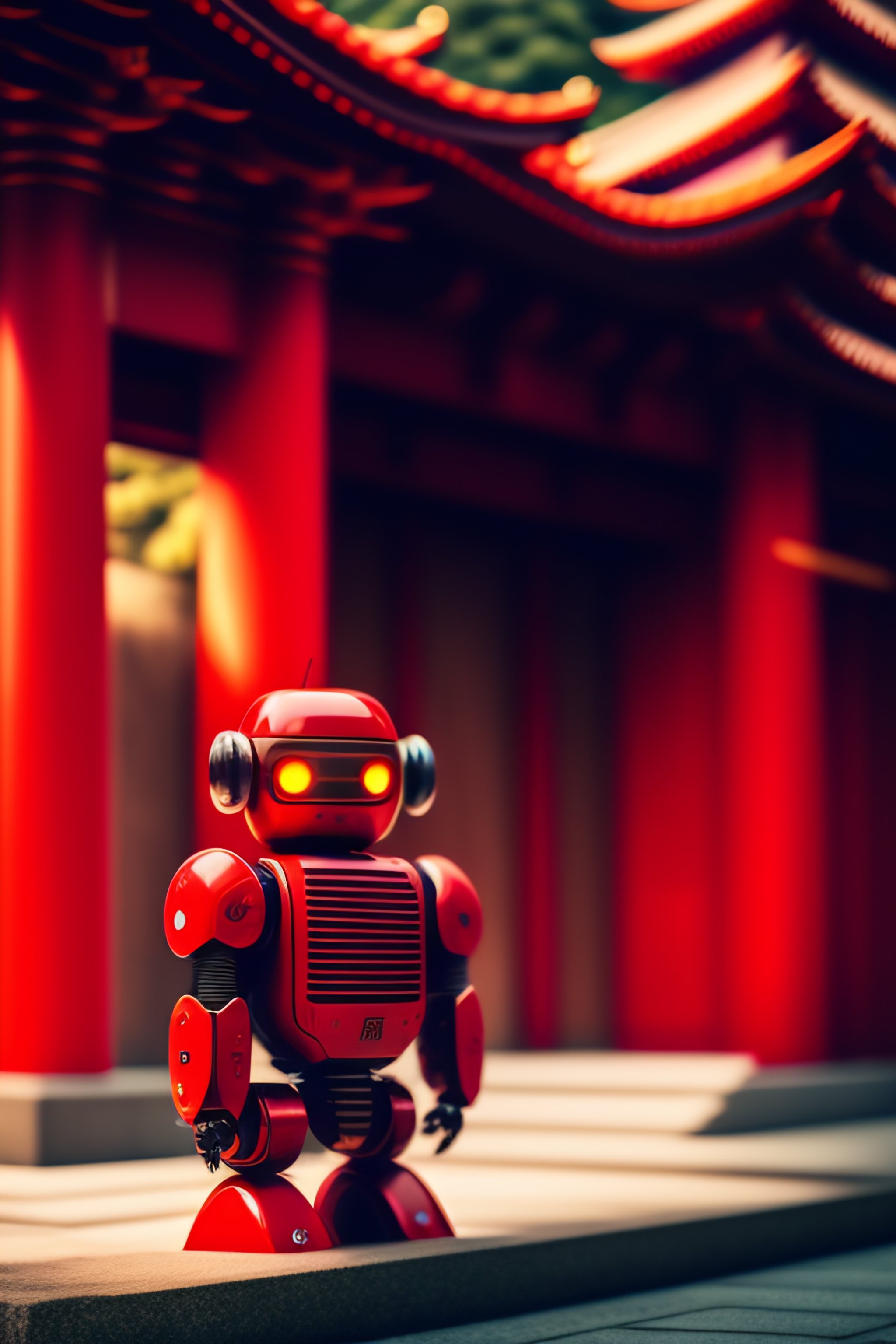 Lexica - Red robot at japanese cyberpunk temple