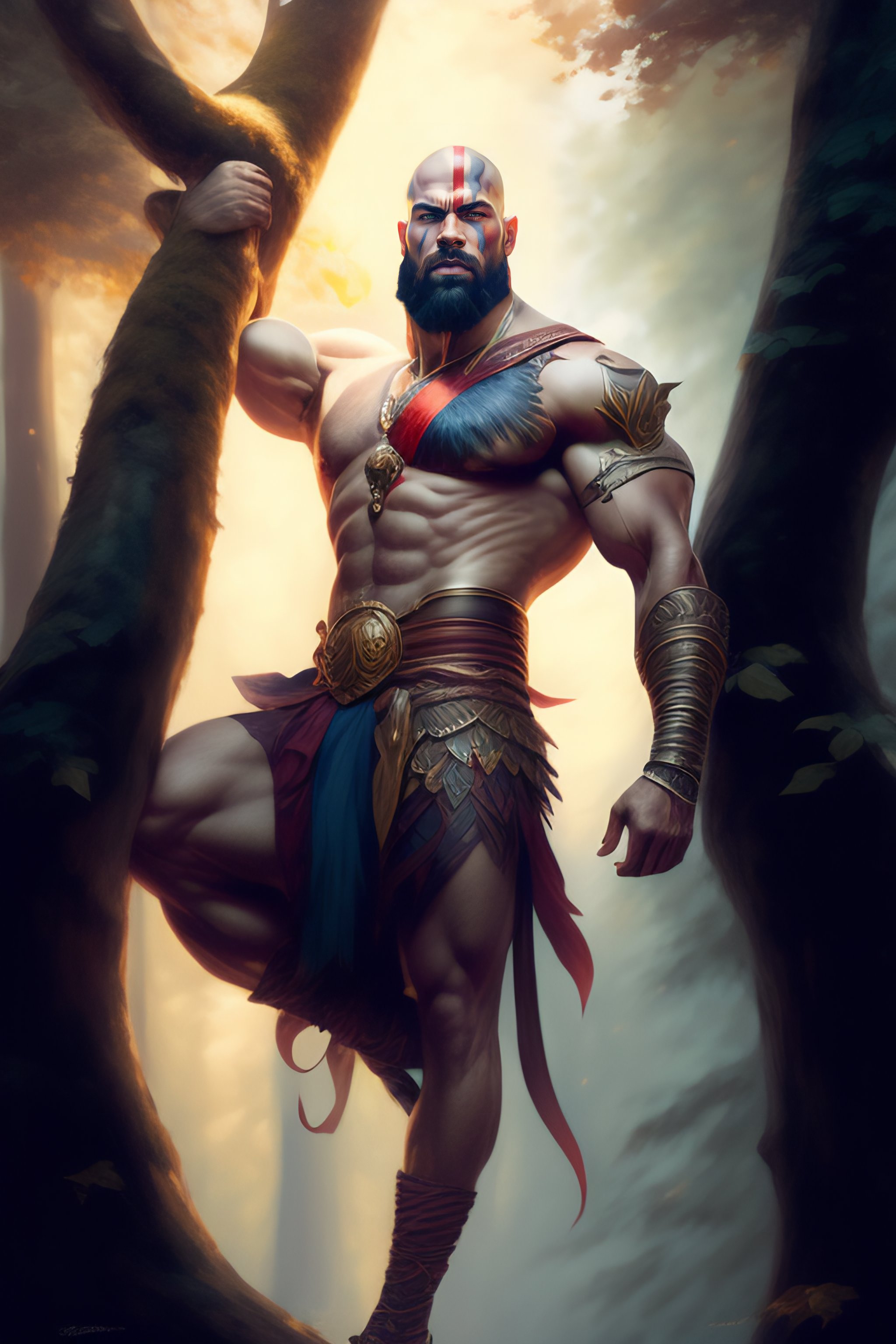 Lexica - Kratos hanging upside-down from a tree branch by tsuyoshi ...