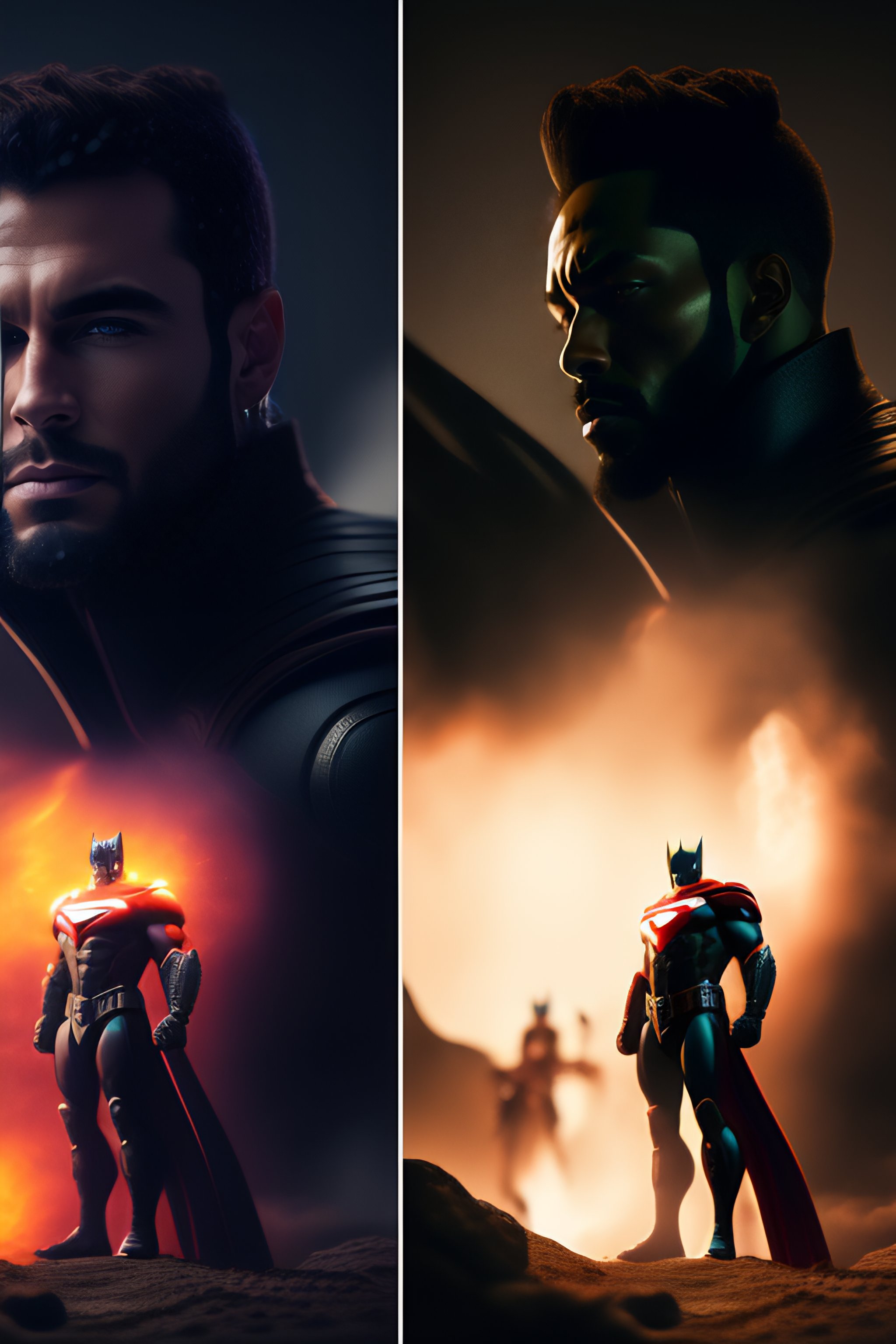 Lexica - VFX movie still frame portrait beautiful DC vs. Marvel hero ...