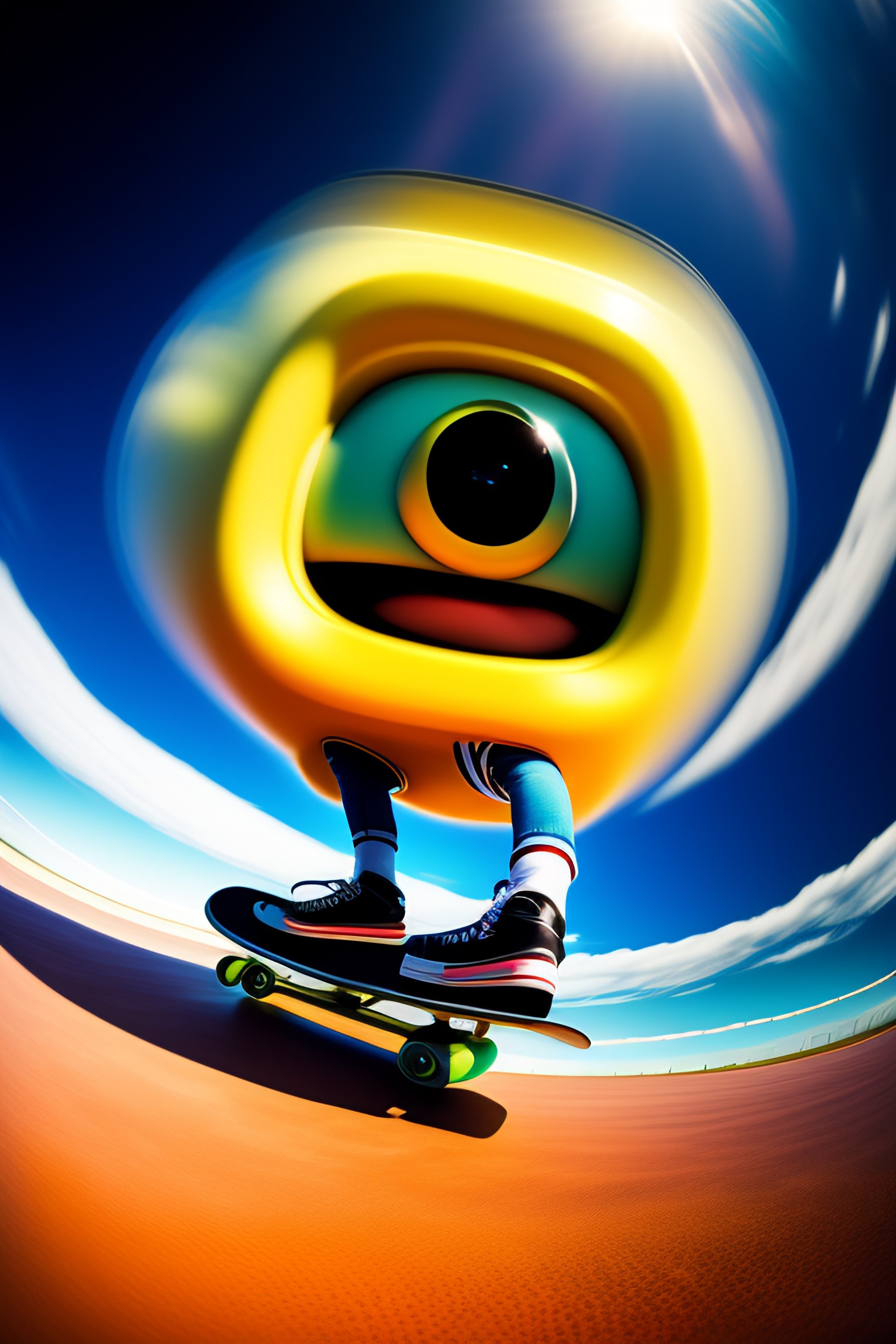 Lexica - Fish eye lens photo of spongebob skating in a highschool