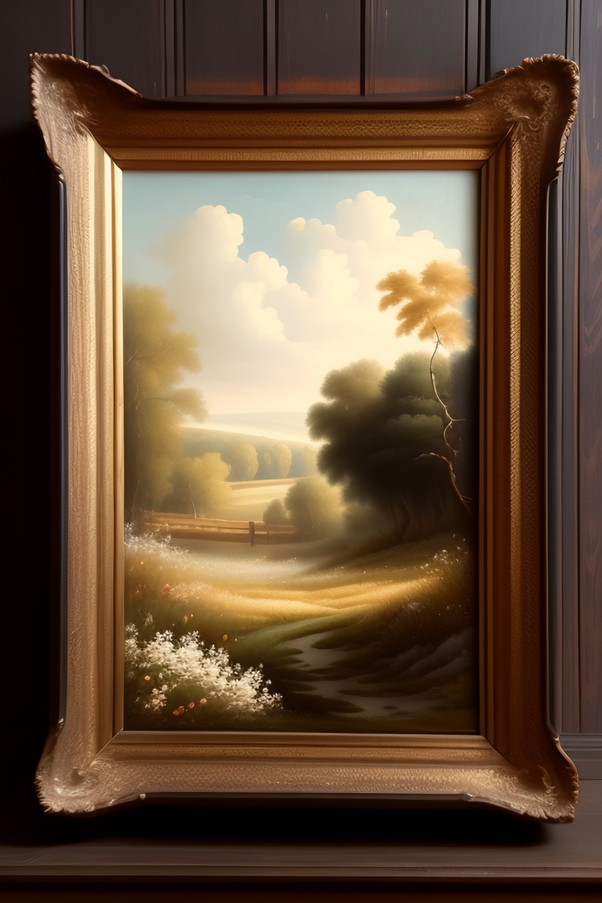 Lexica - 18th century oil painting of a spring meadow, rustic washed ...