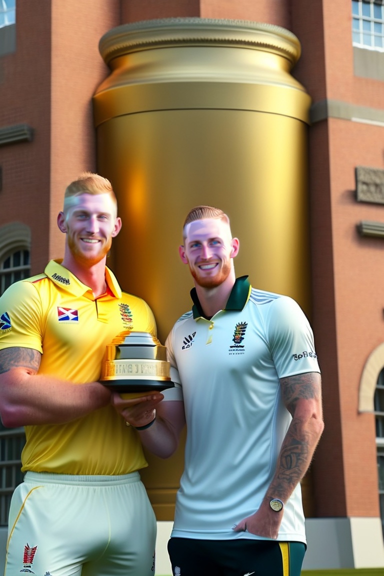 Lexica - Ben Stokes and Pat Cummins, both renowned cricketers, stand ...