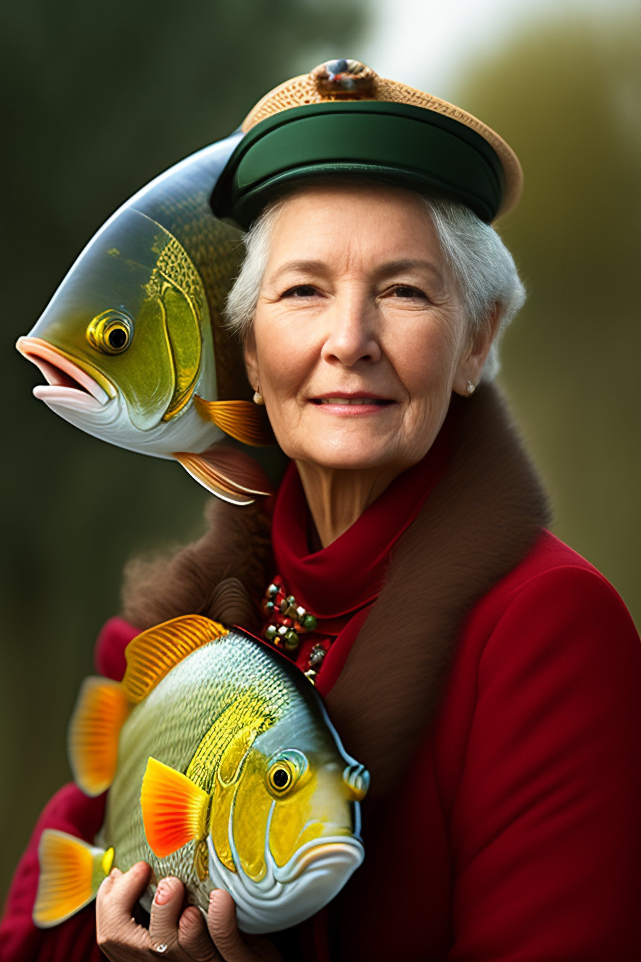 Lexica - Grandma with a fish on the hat